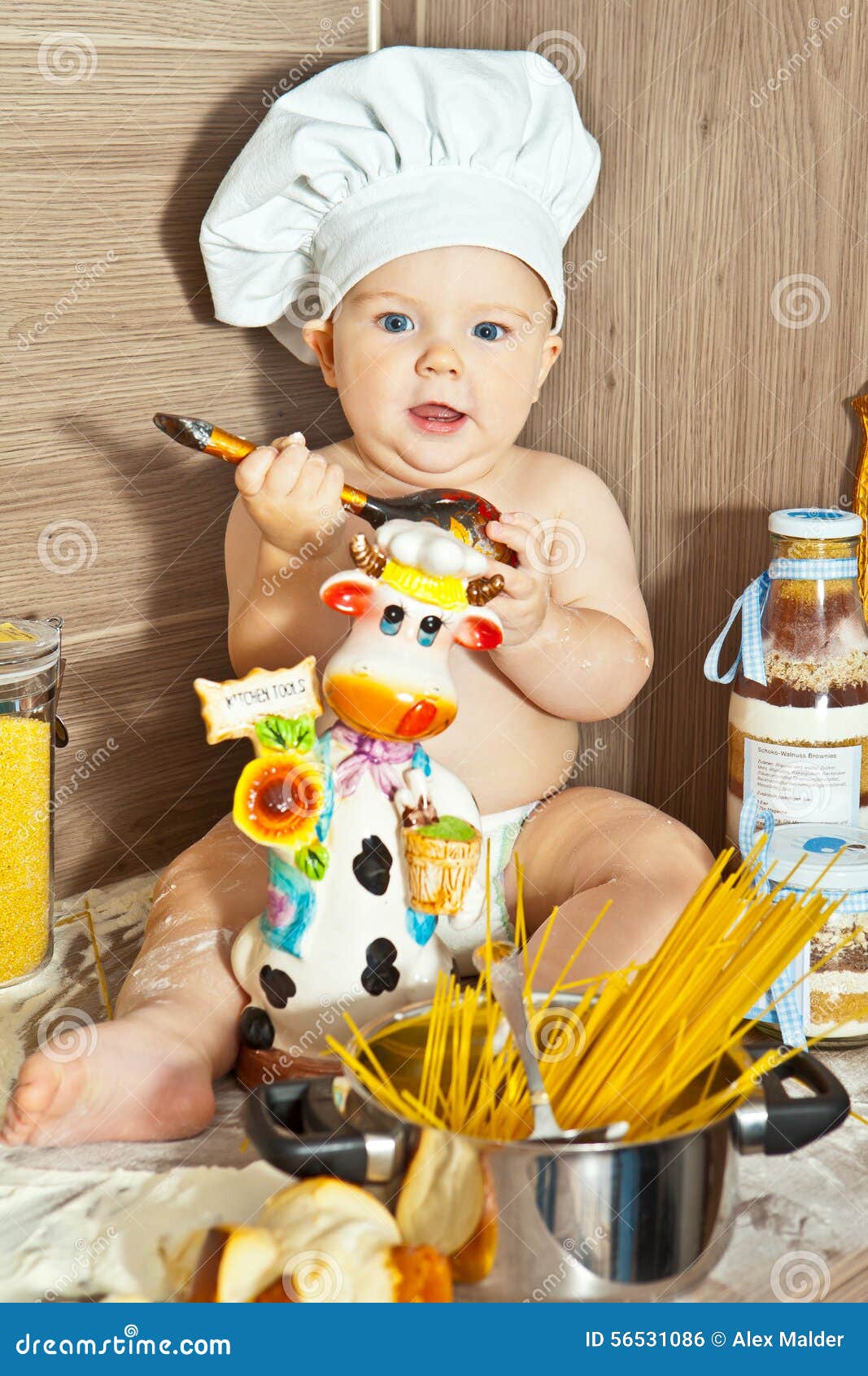 The Happy Kid the Chef Cook Cooks Food Stock Photo - Image of flour ...