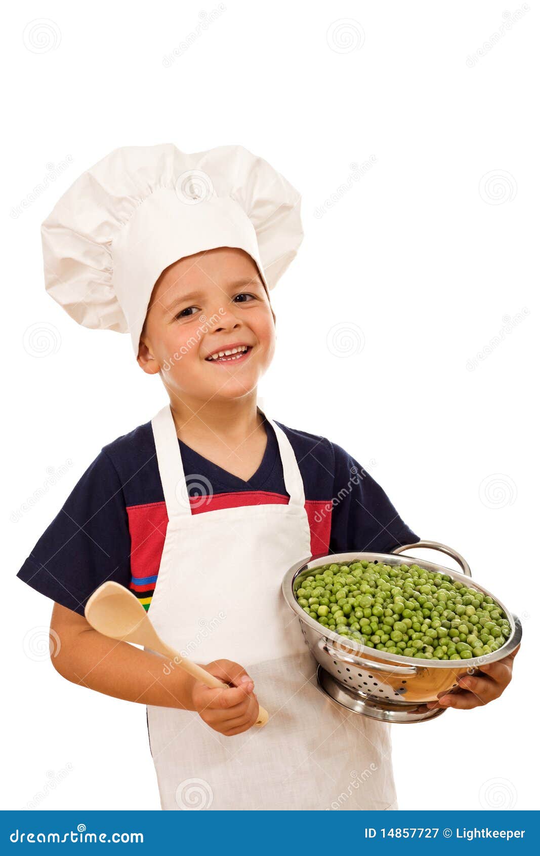 Happy Kid with Chef Hat and a Bowl of Green Peas Stock Image - Image of ...