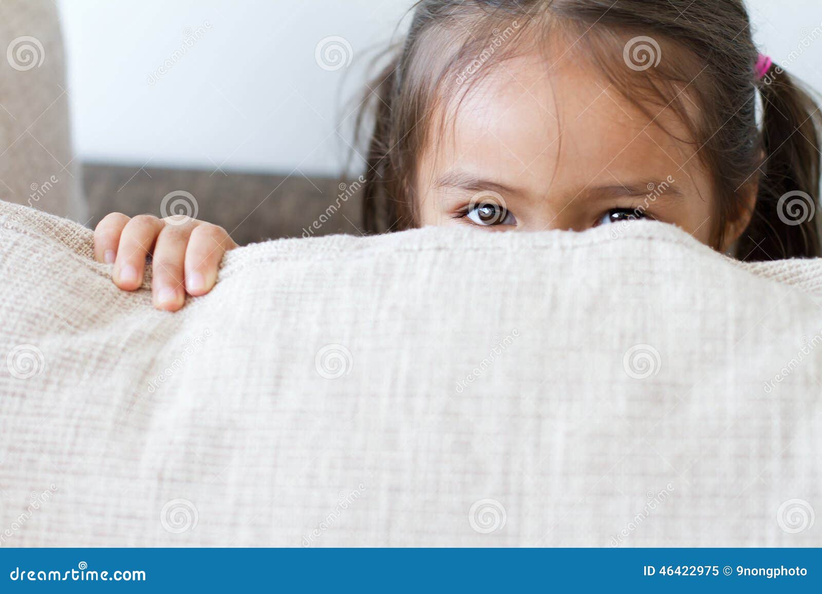Happy Kid, Cute Girl Playing and Hiding Behind Background Stock Image ...