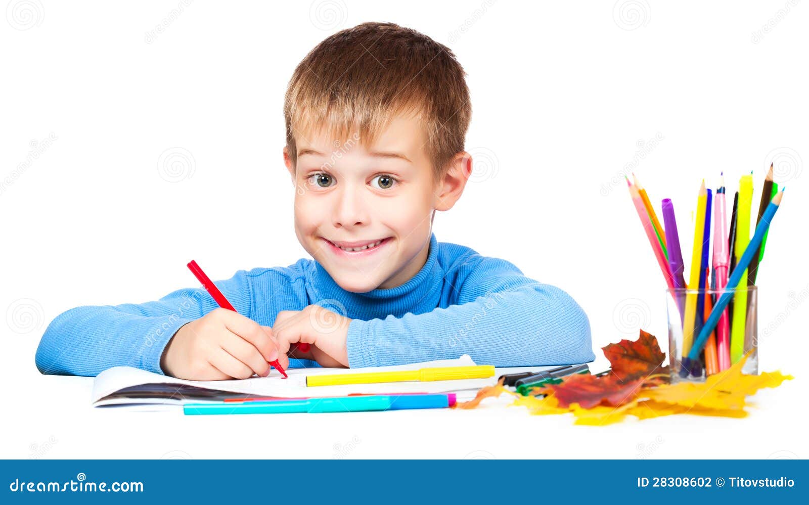 Happy Kid is Drawing with Pencils Stock Photo - Image of drawing ...