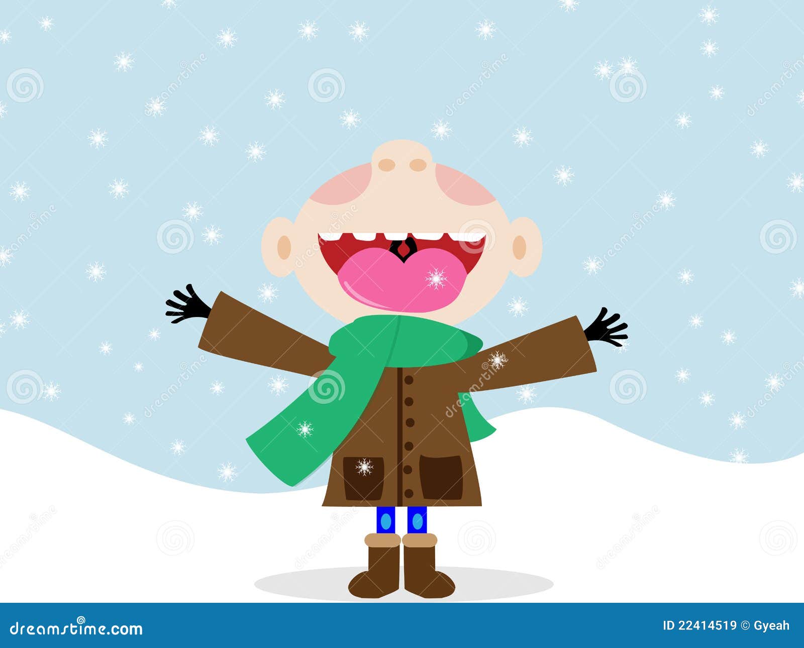 Happy Kid Eating Snowflakes Stock Illustration - Illustration of ...