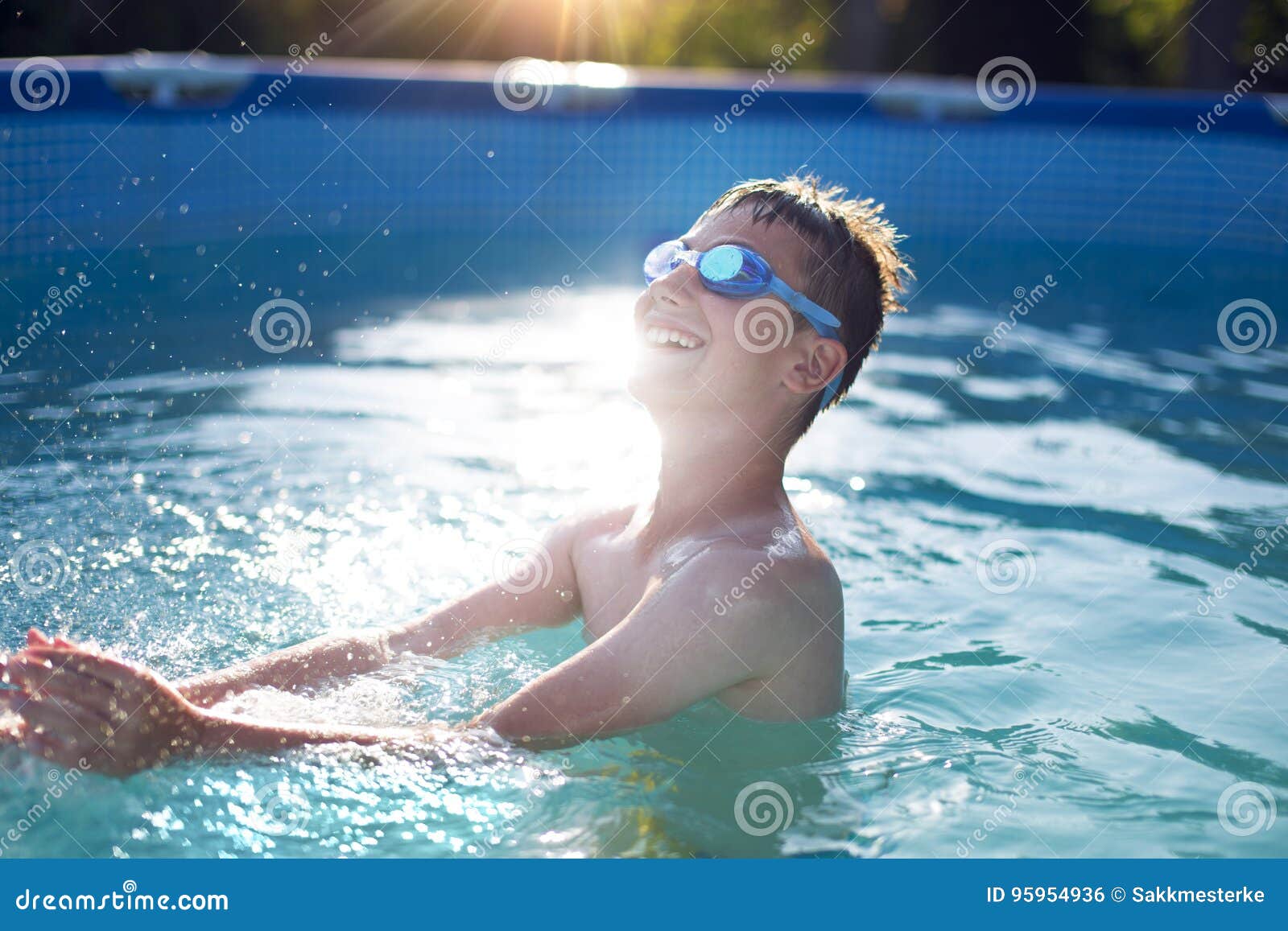Happy Kid Enjoying Summer in Swimming Pool Stock Photo - Image of blue ...