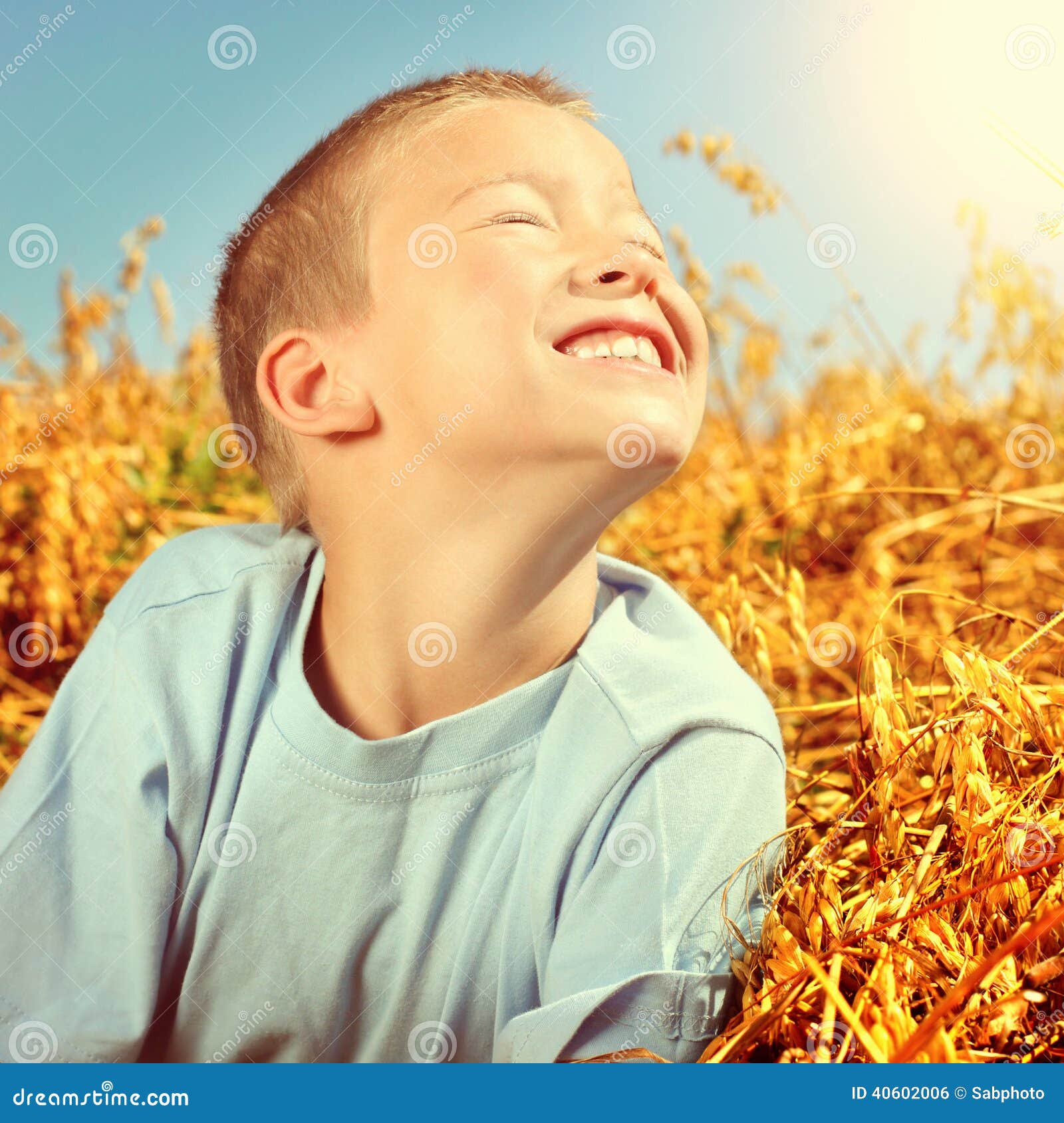 Happy Kid in the Field stock photo. Image of smile, playful - 40602006
