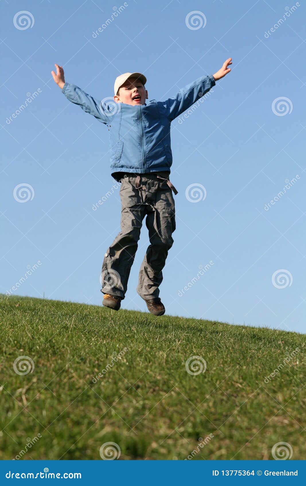 Happy Kid Flying on Blue Sky Stock Photo - Image of flying, summer ...