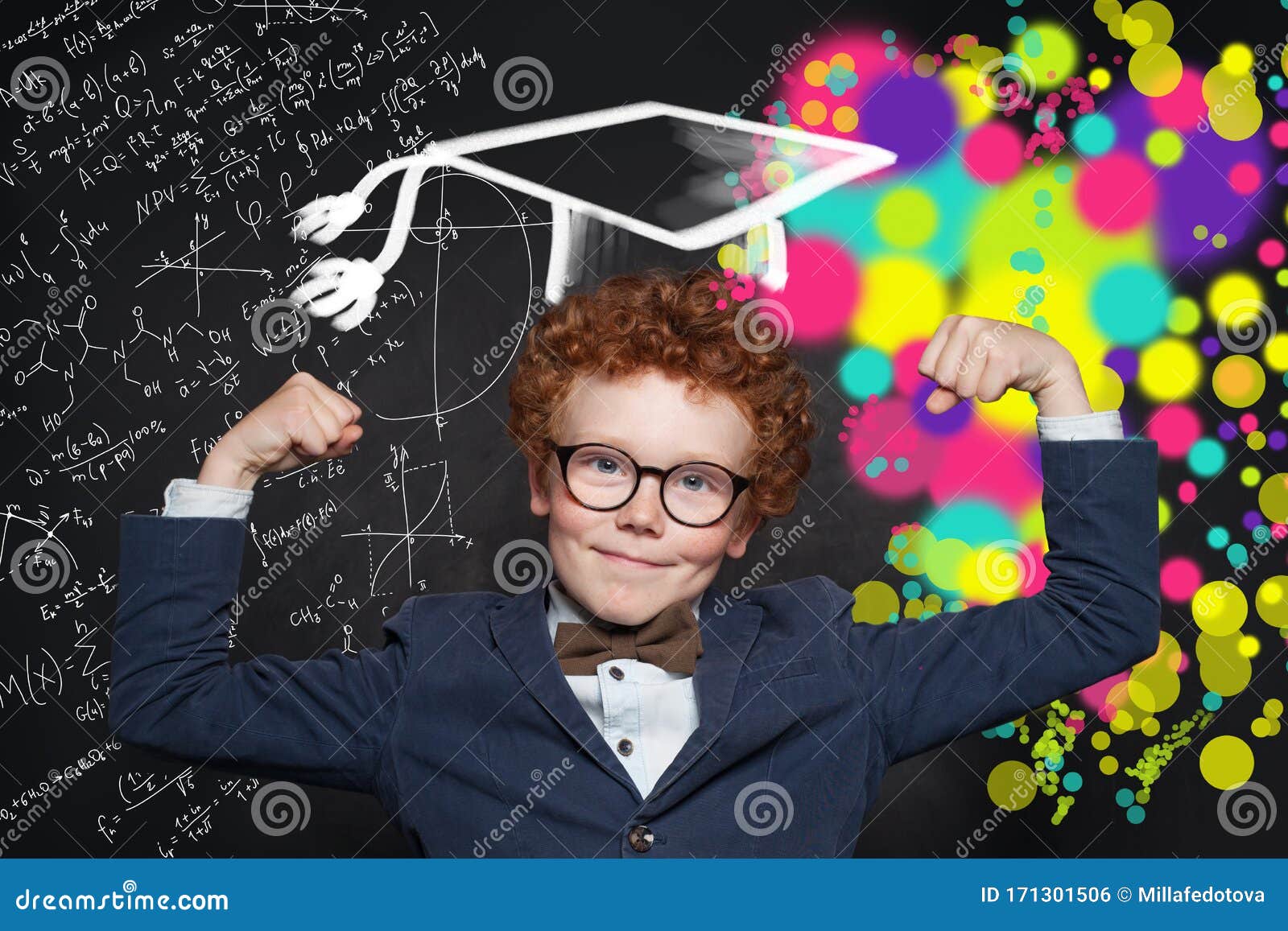 Happy Kid in Graduation Hat Portrait Stock Photo - Image of chalkboard ...