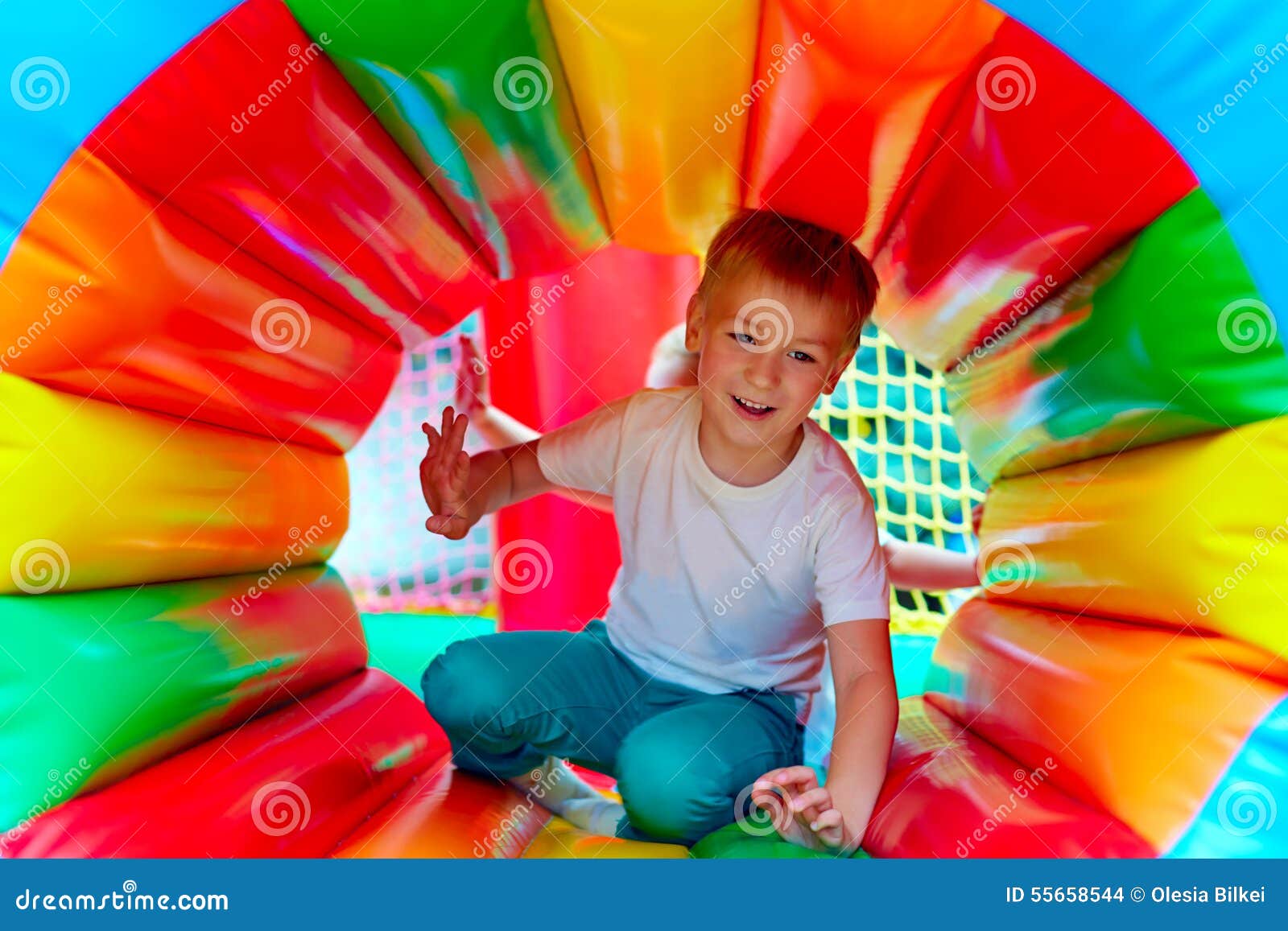 Happy Kid Having Fun on Playground in Kindergarten Stock Photo - Image ...