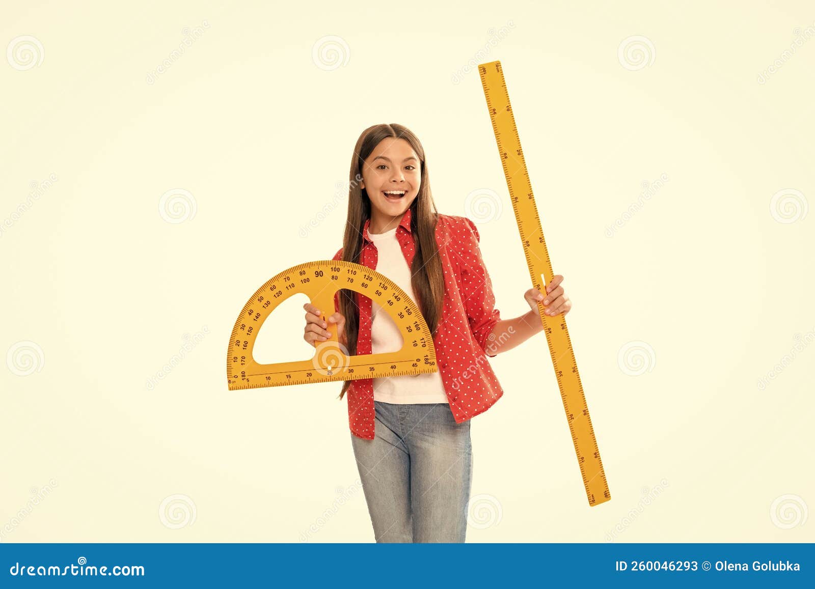 Happy Kid Hold Protractor Ruler Study Geometry at School Isolated on ...