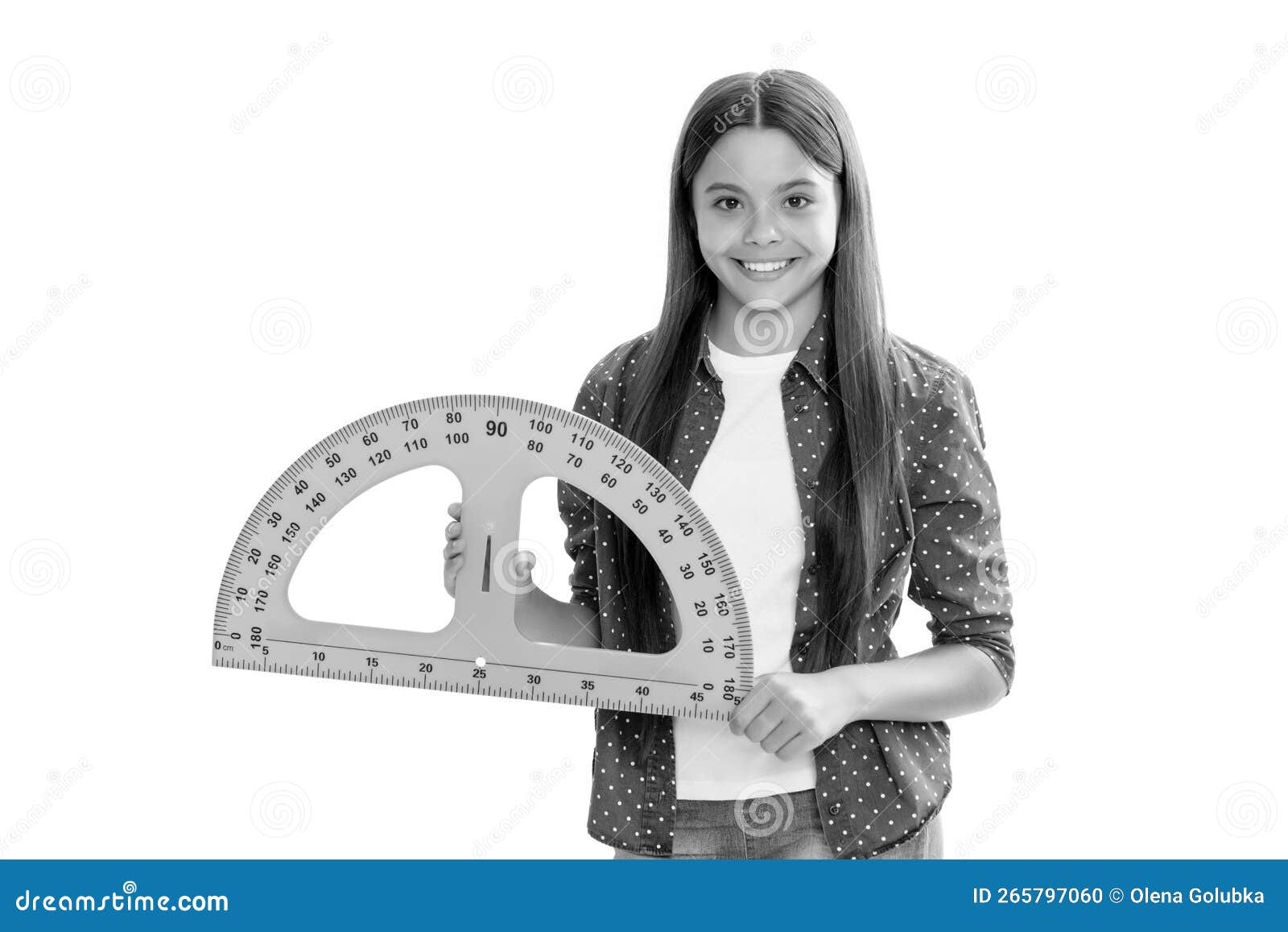 Happy Kid Hold Protractor Study Geometry at School on White, School ...