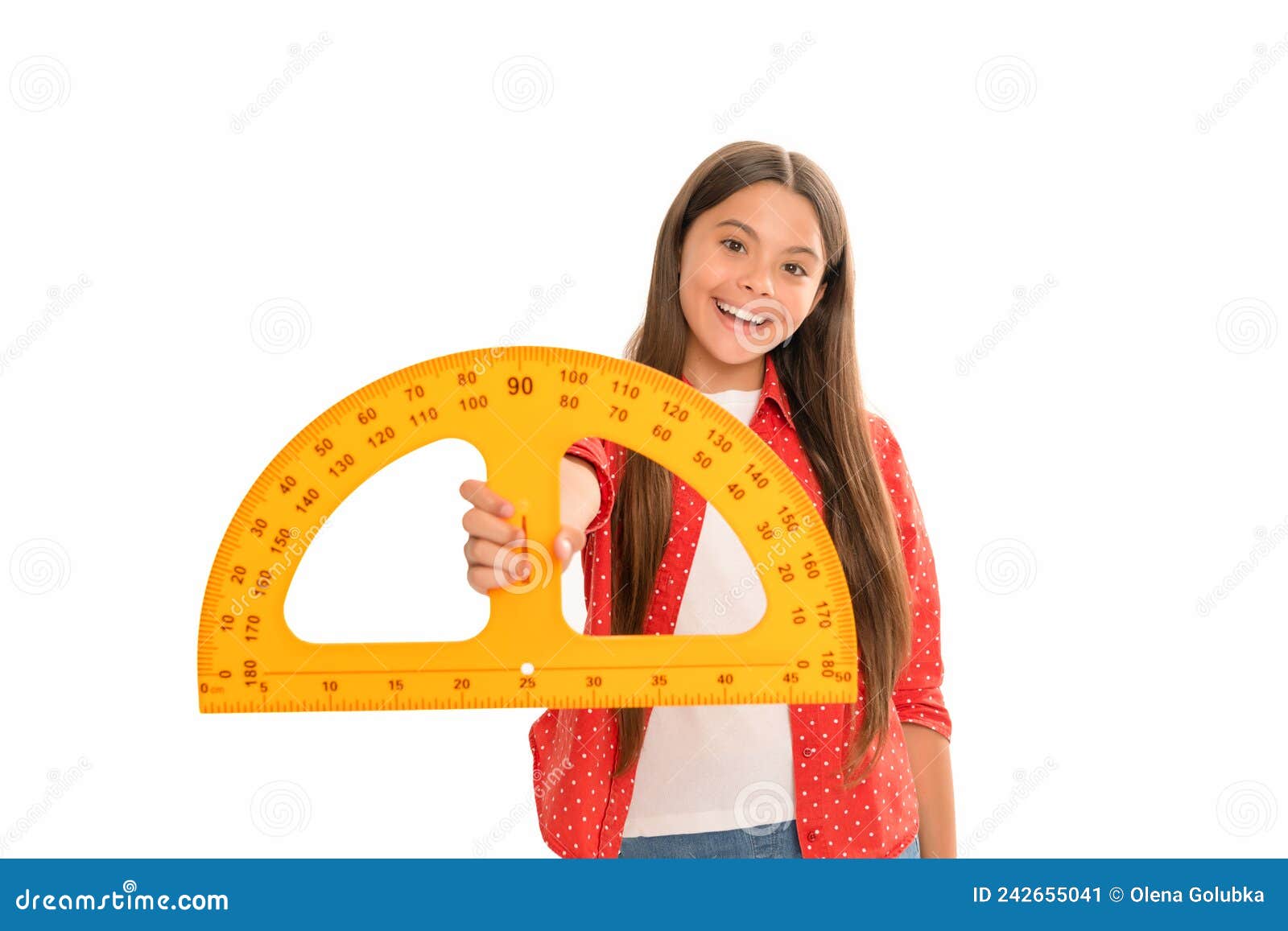 Happy Kid Hold Protractor Study Trigonometry at School Isolated on ...