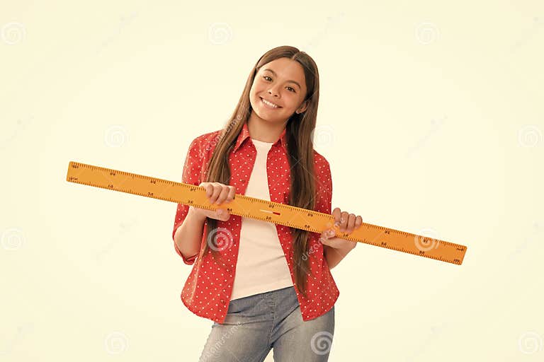 Happy Kid Hold Ruler Study Geometry at School Isolated on White, School ...