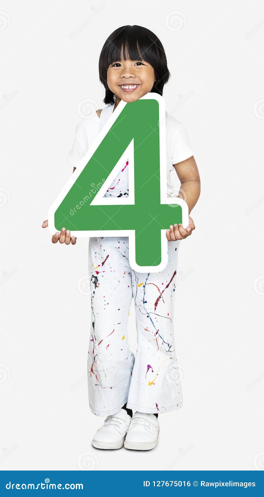 Happy Kid Holding Number Four Stock Photo - Image of lesson, children ...