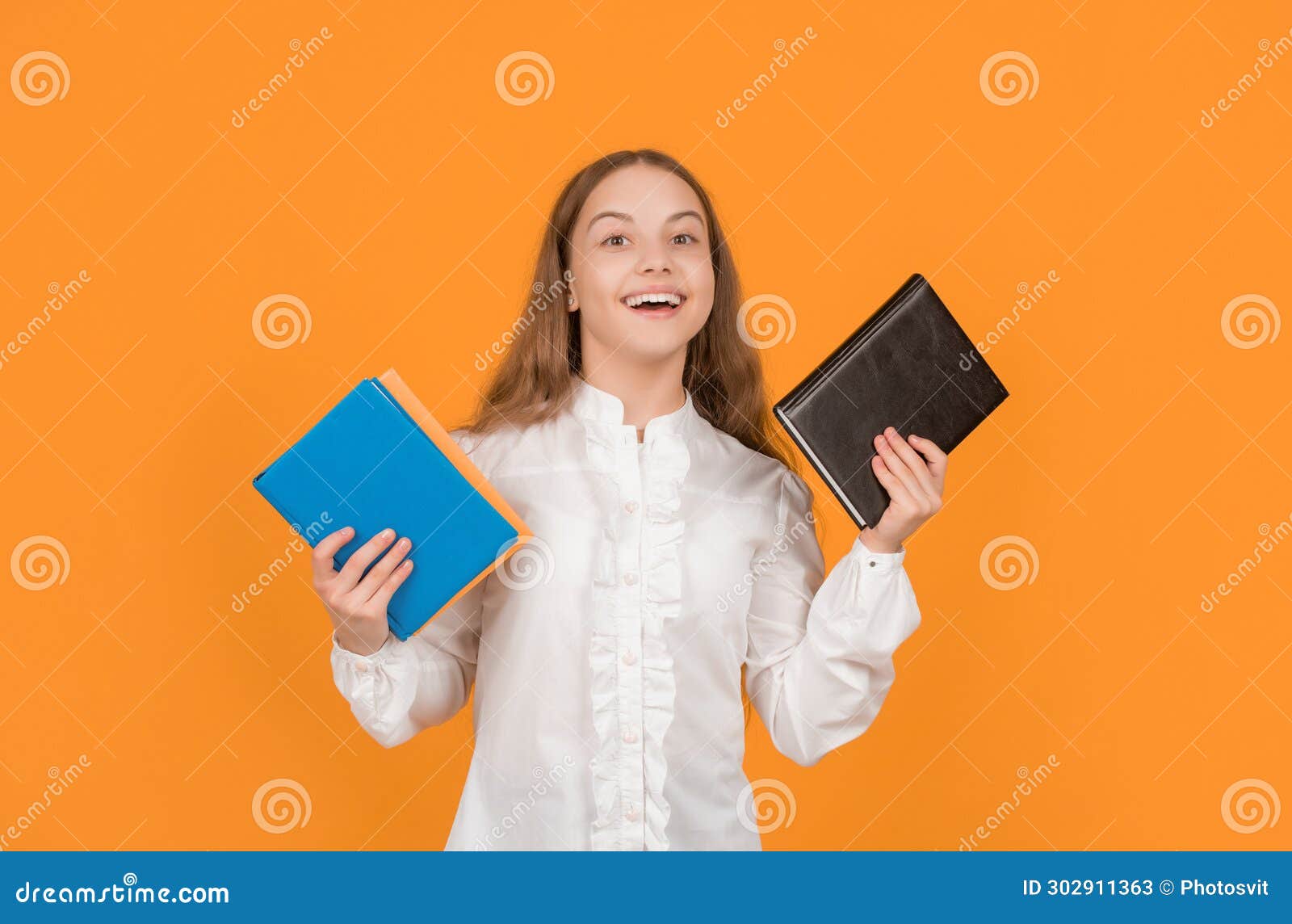 Happy Kid Holding School Homework on Yellow Background, Back To School ...