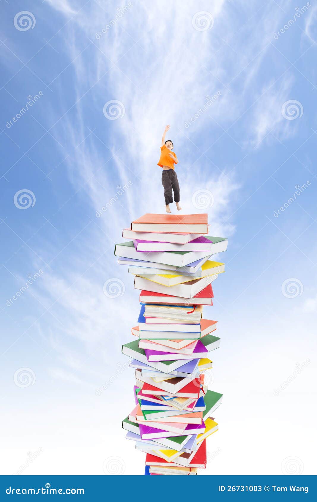 Happy Kid Jumping on the Books Stock Image - Image of culture ...