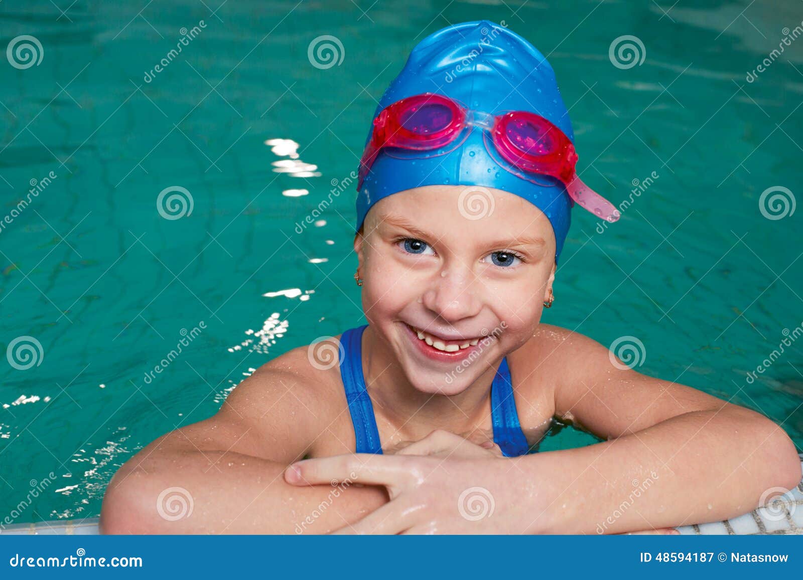 Happy Kid Laughing in a Swimming Pool. Stock Image - Image of health ...