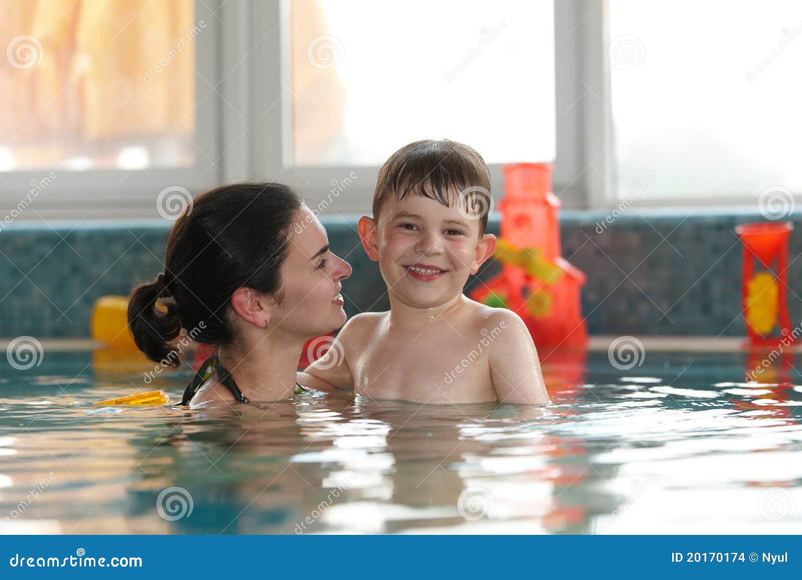 Happy Kid and Mother in Swimming Pool Stock Photo - Image of cute ...