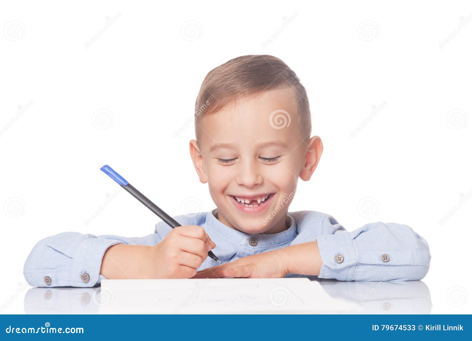 Happy kid with a pen stock image. Image of beautiful - 79674533