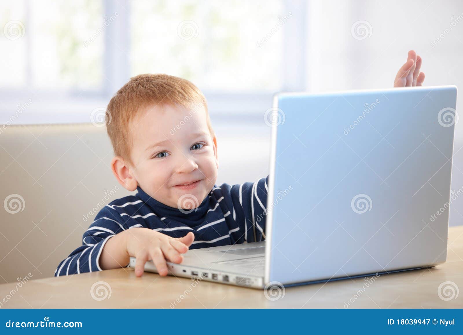 Happy Kid Playing with Laptop at Home Stock Image - Image of enjoying ...