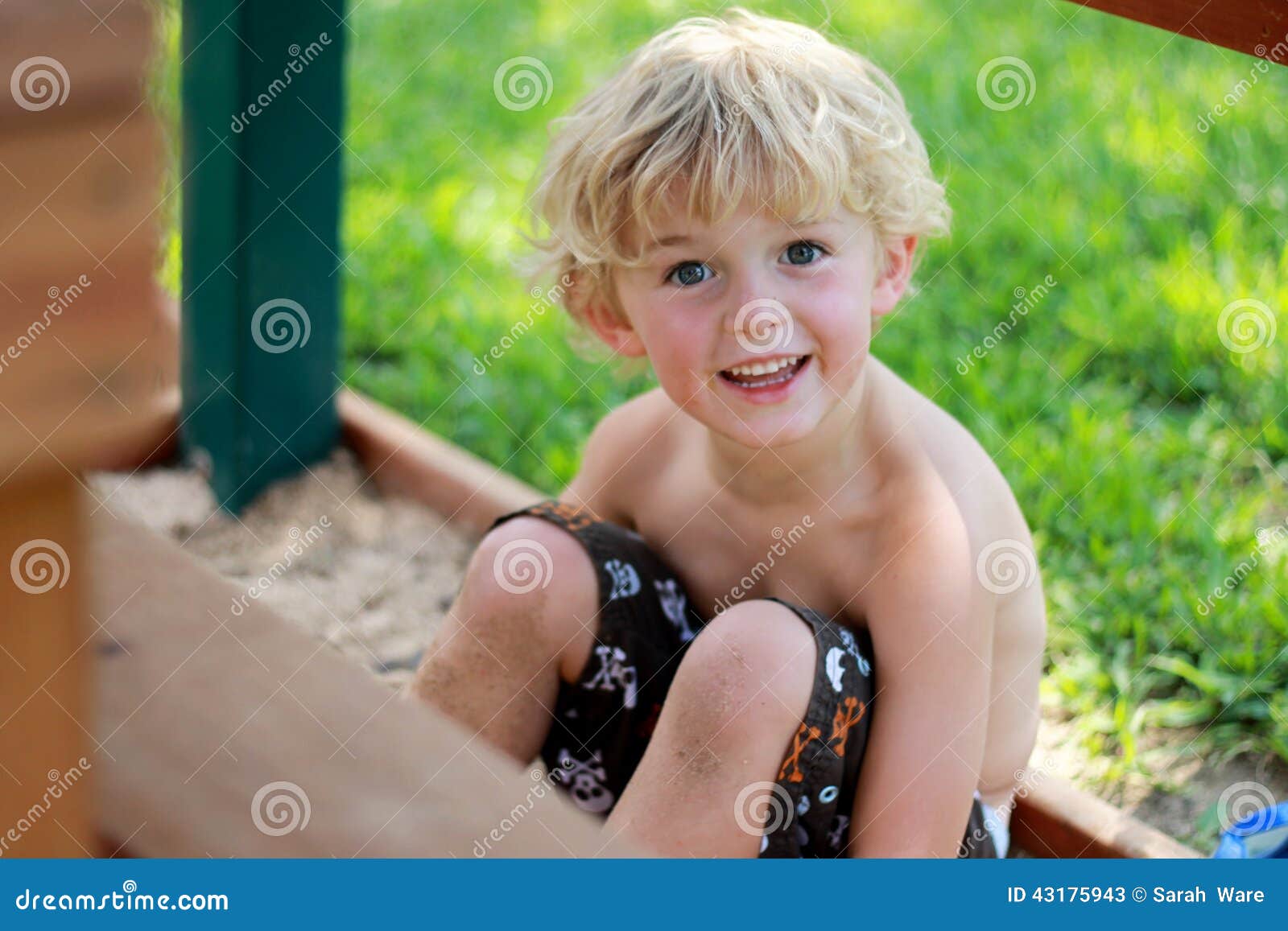 Happy Kid Playing in Sand Box Stock Image - Image of kids, outdoors ...