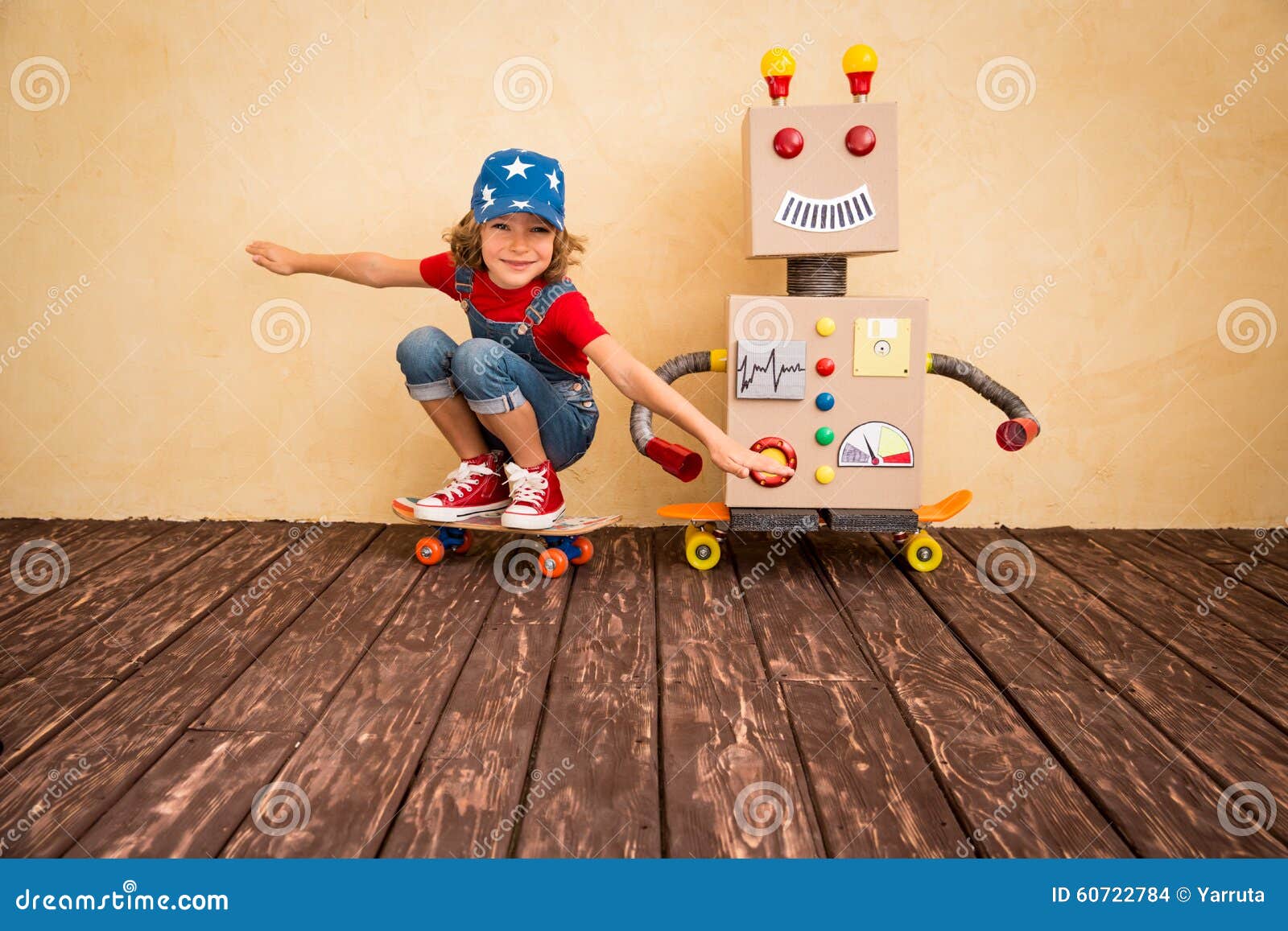 Happy Kid Playing with Toy Robot Stock Photo - Image of girl, home ...