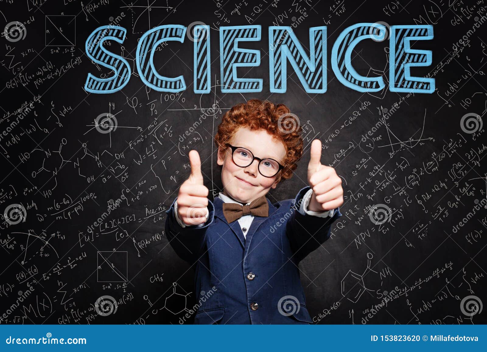 Happy Kid Pupil Against Science Background Stock Photo - Image of ...