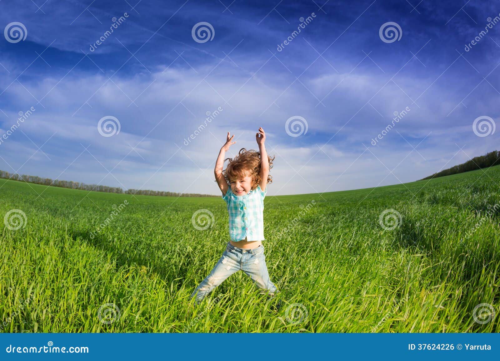 Happy kid with raised arms stock photo. Image of outside - 37624226