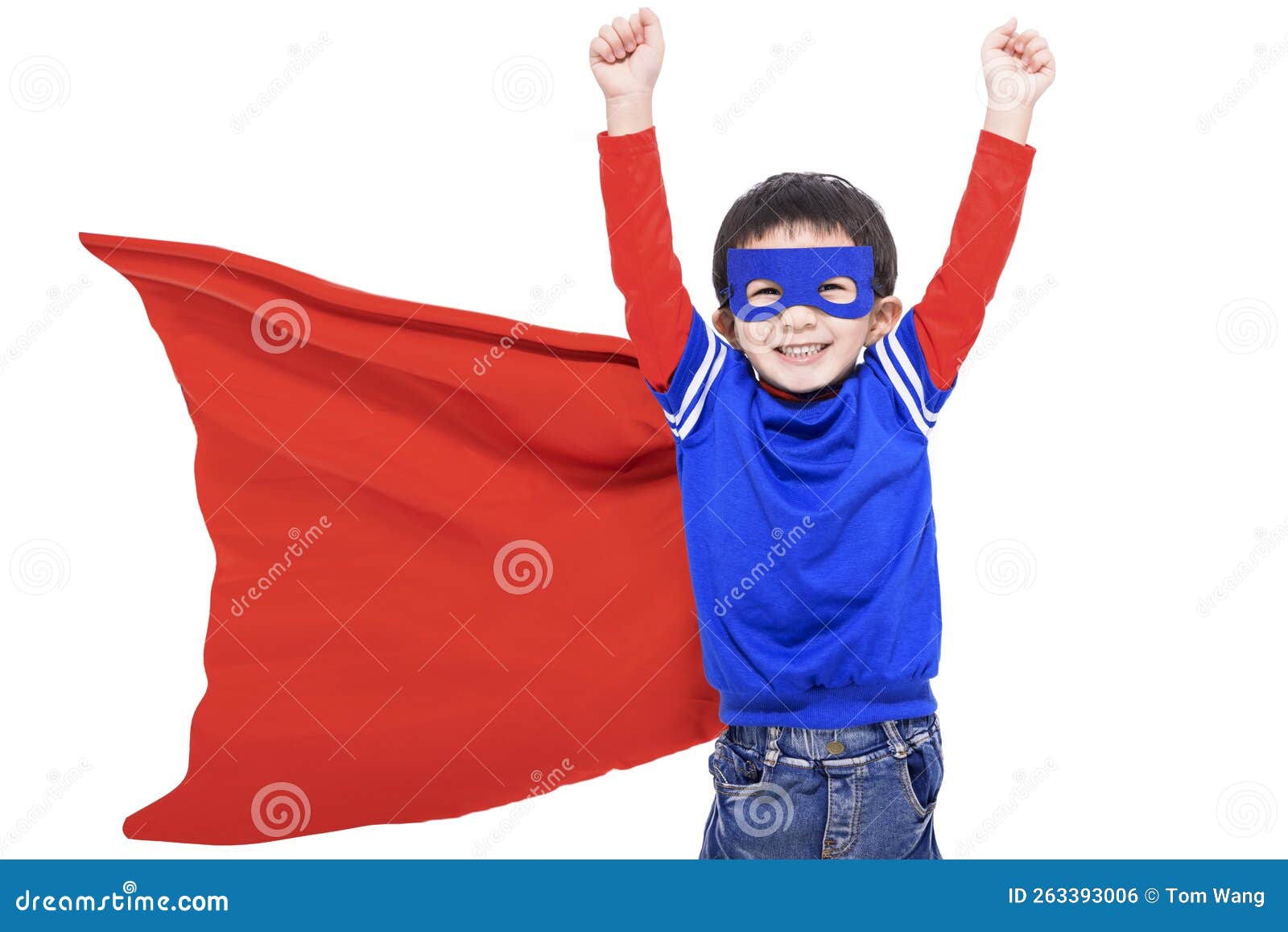 Happy Kid in Red Super Hero Cape and Mask Stock Photo - Image of ...