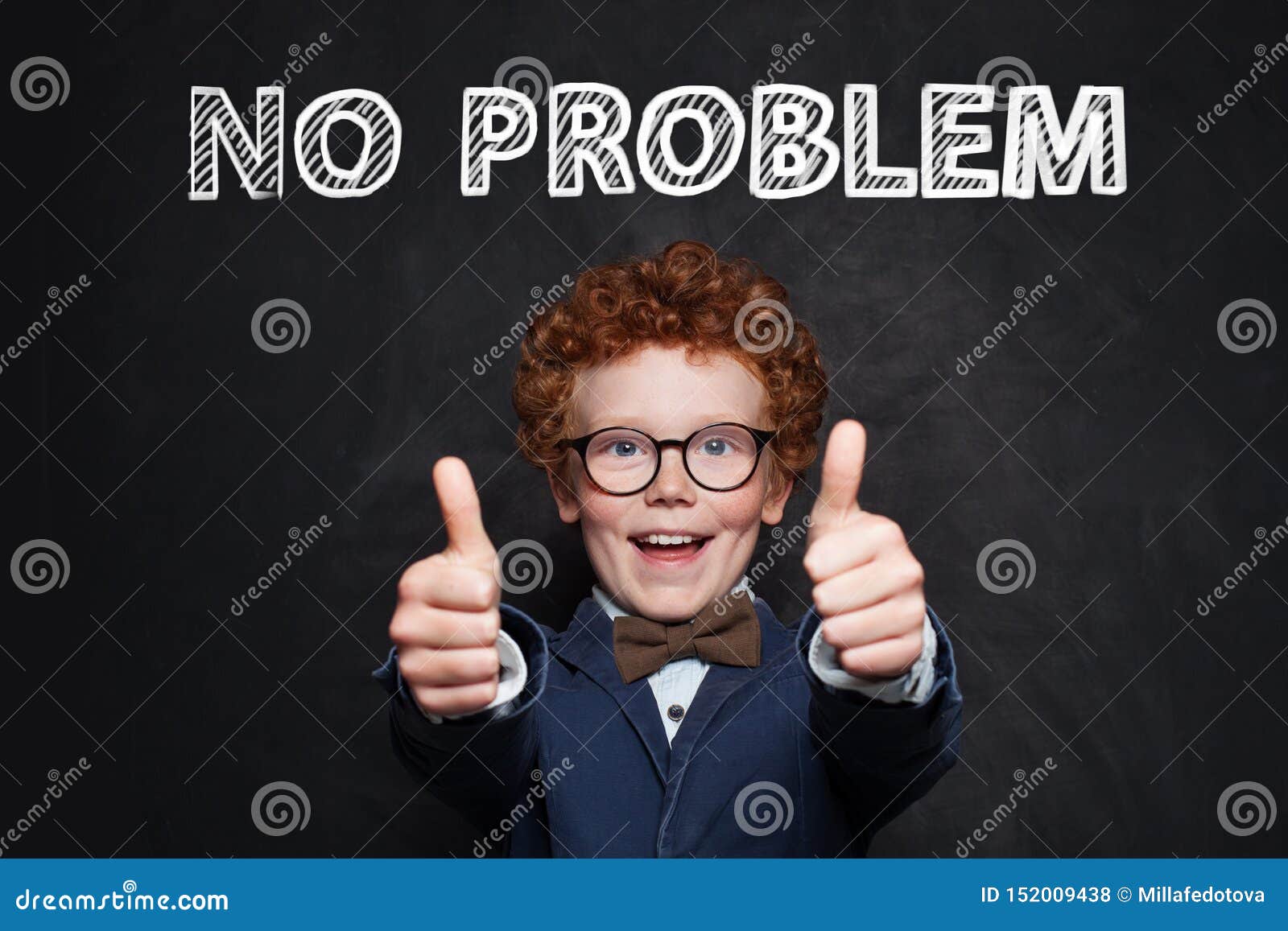 Happy Kid Showing Thumb Up Against Text No Problem on Chalkboard ...