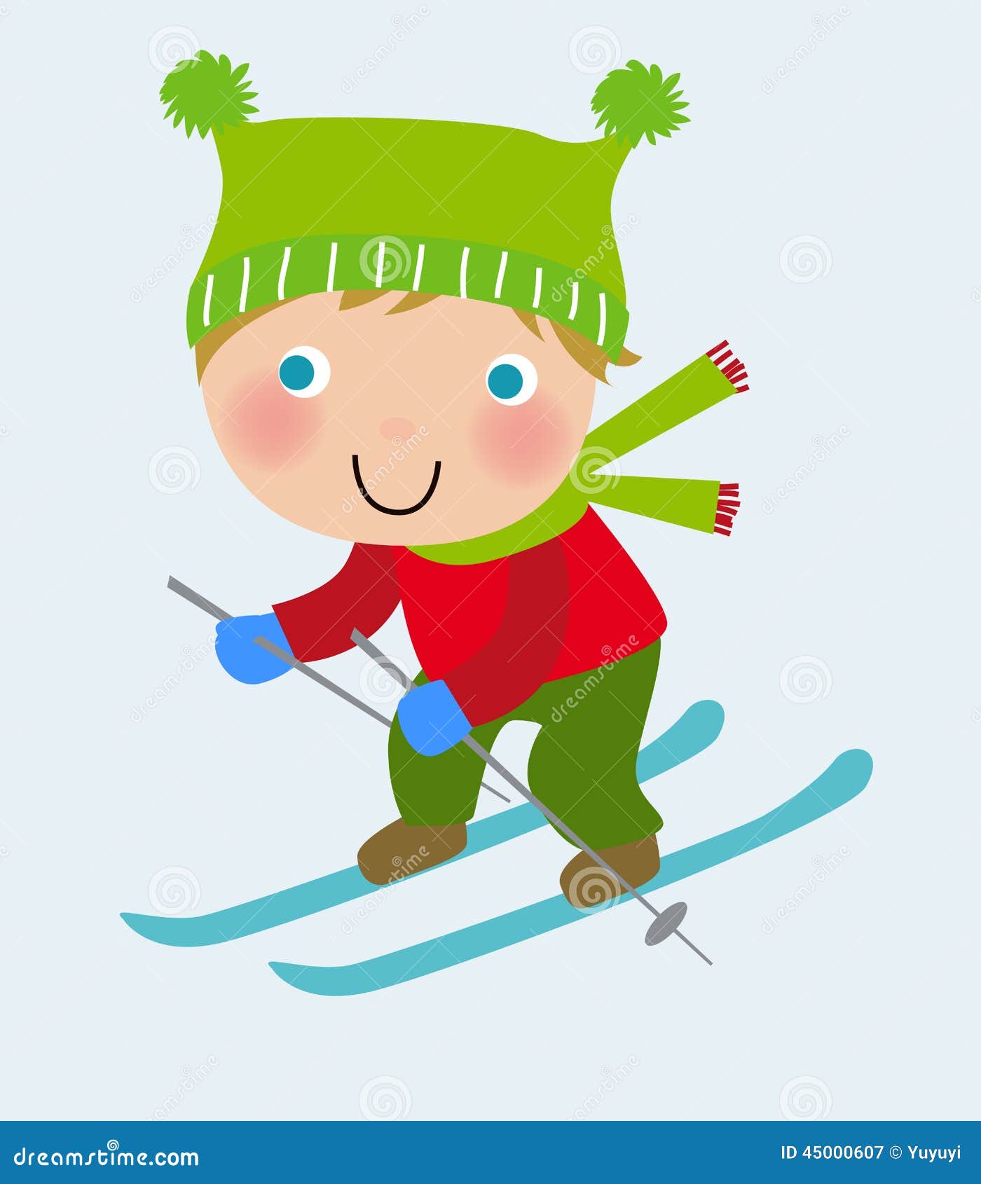 Happy kid skiing stock vector. Illustration of snow, hobby - 45000607