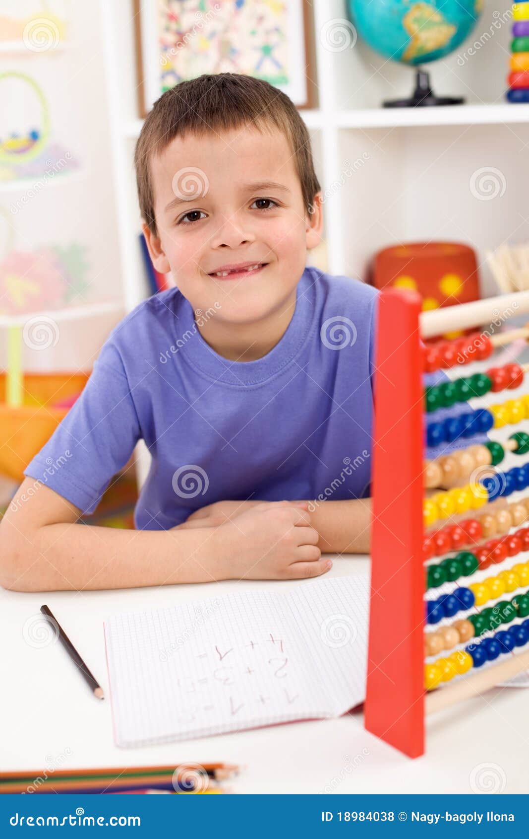 Happy Kid Solving Math Exercise Stock Photo - Image of exercise ...