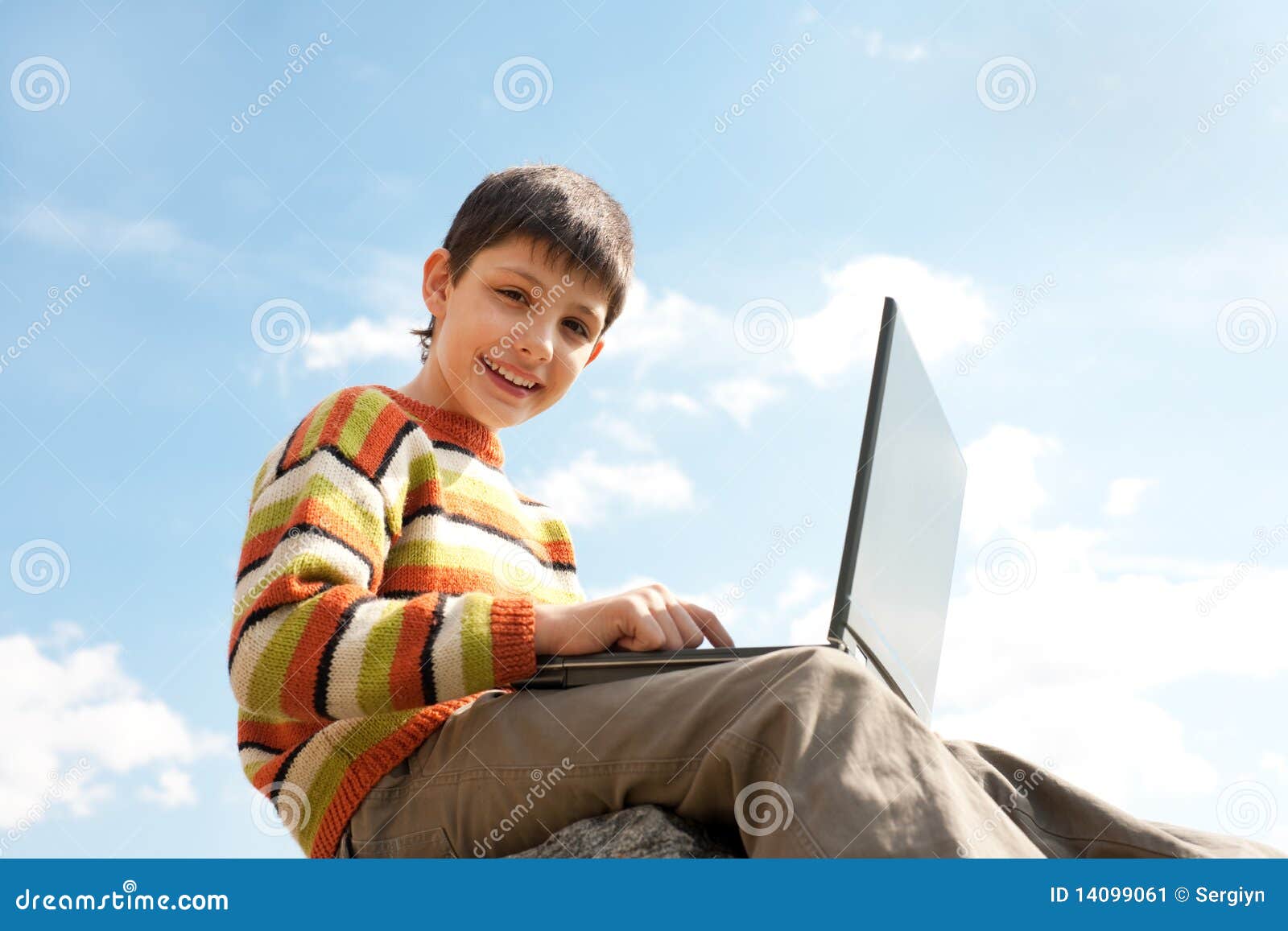 Happy Kid Studies Using a Laptop Stock Image - Image of handsome ...