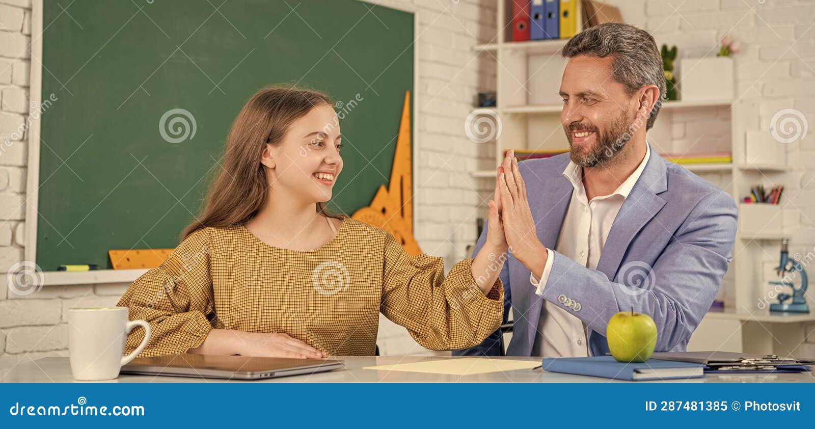 Happy Kid Study in Classroom with Tutor Stock Image - Image of learner ...
