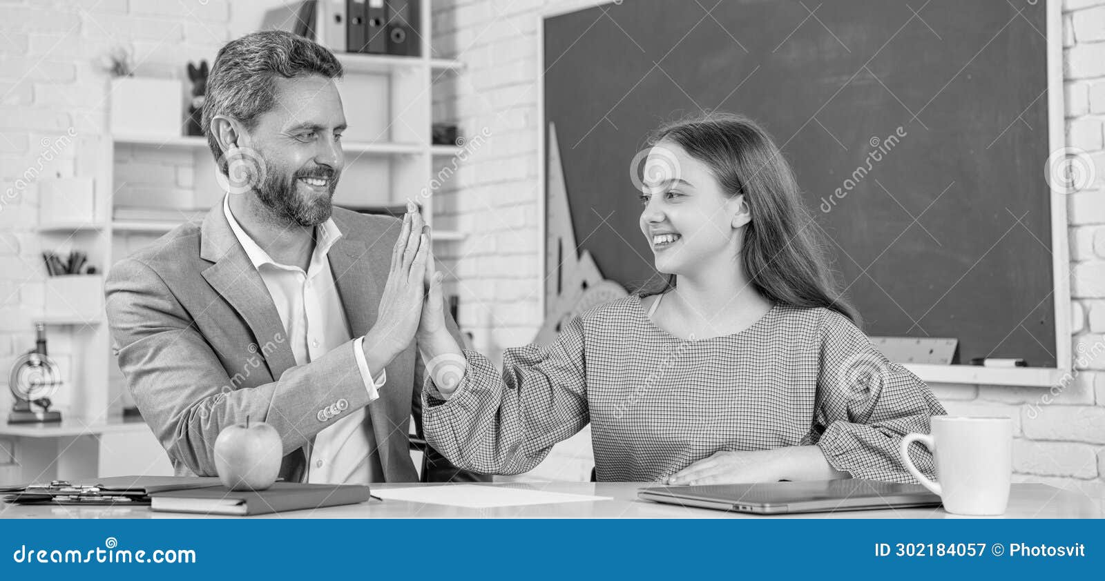 Happy Kid Study in Classroom with Tutor Stock Image - Image of ...