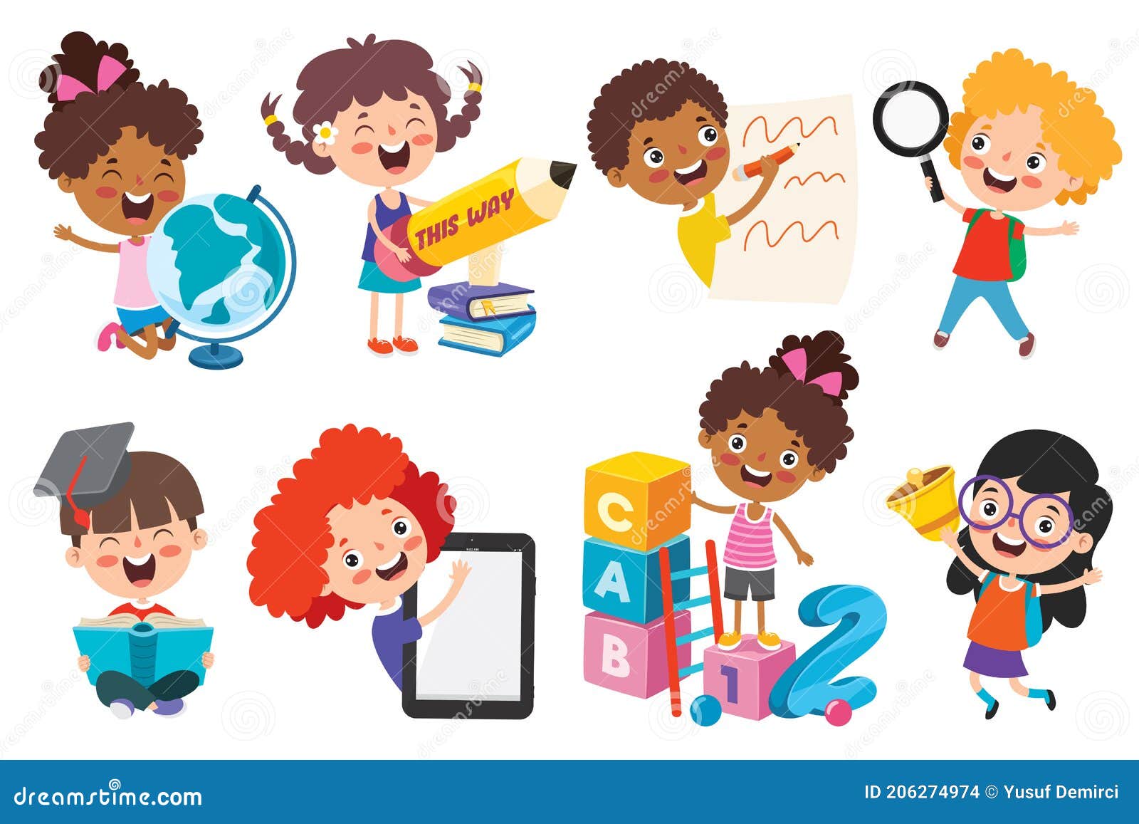 Happy Kid Studying and Learning Stock Vector - Illustration of ...