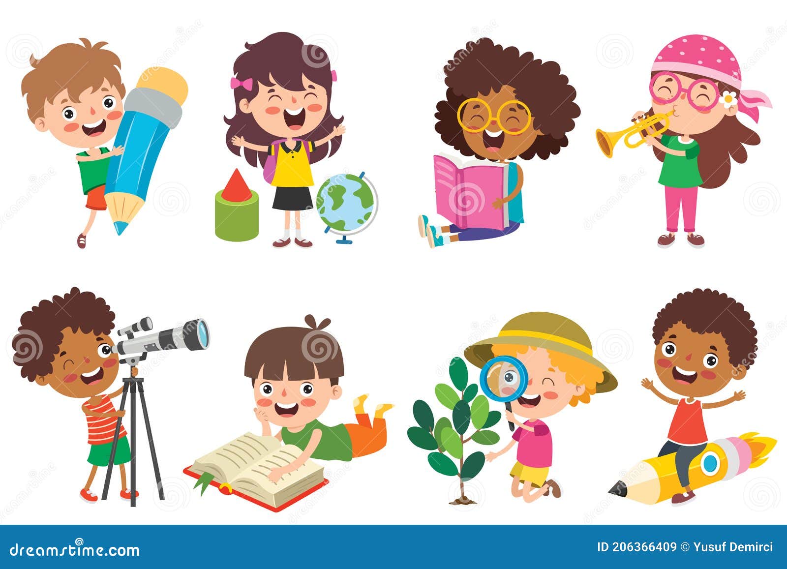 Happy Kid Studying and Learning Stock Vector - Illustration of diploma ...