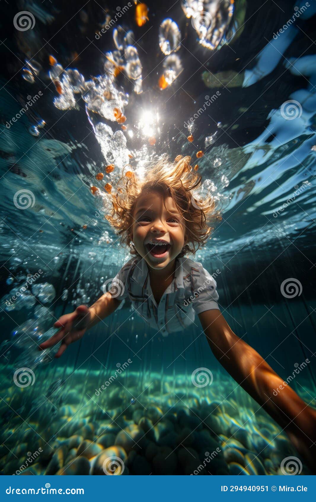 Happy Kid Swimming Underwater, Created with Generative AI Stock ...