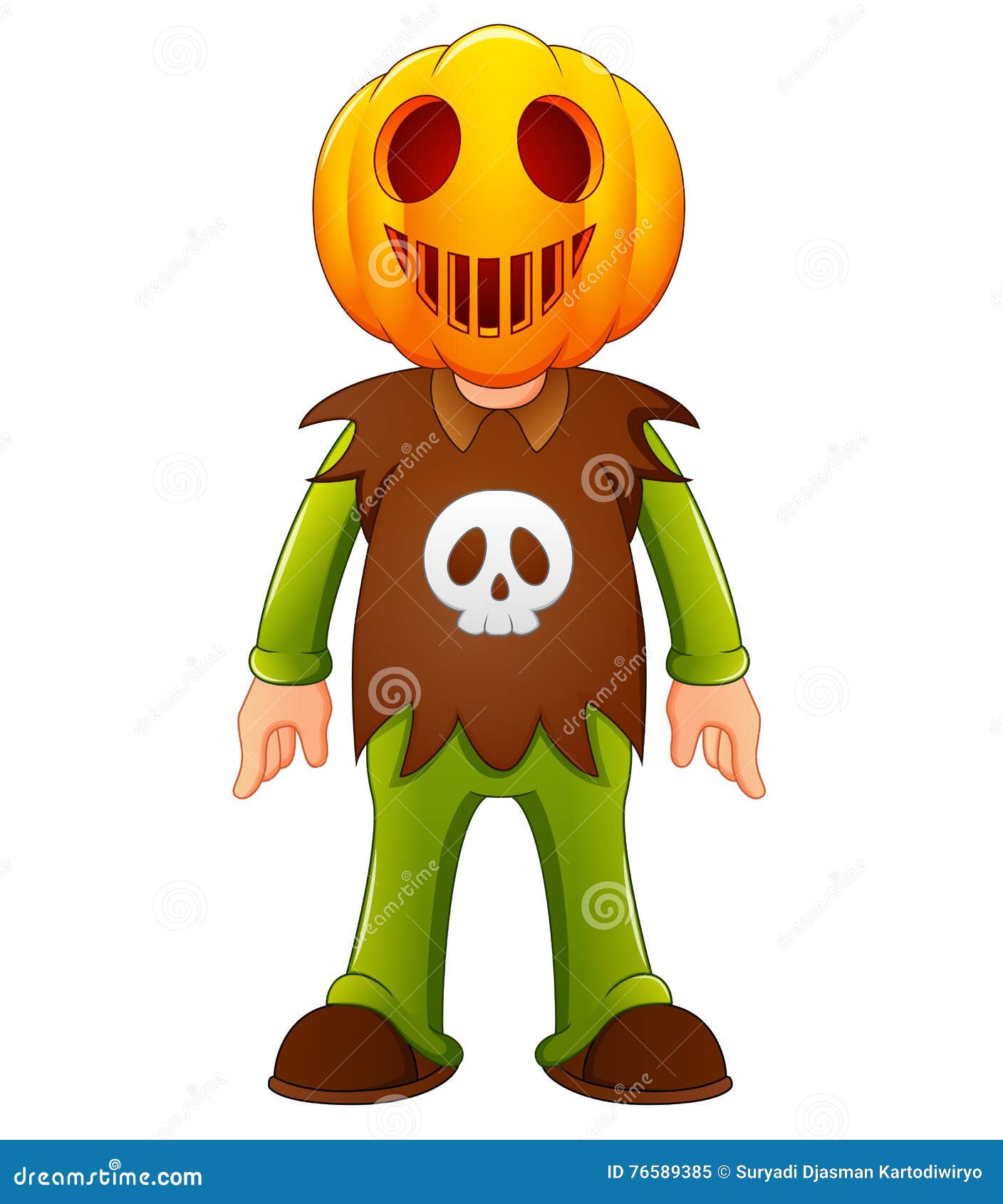 Happy Kid Wearing Pumpkin Mask Stock Vector - Illustration of funny ...