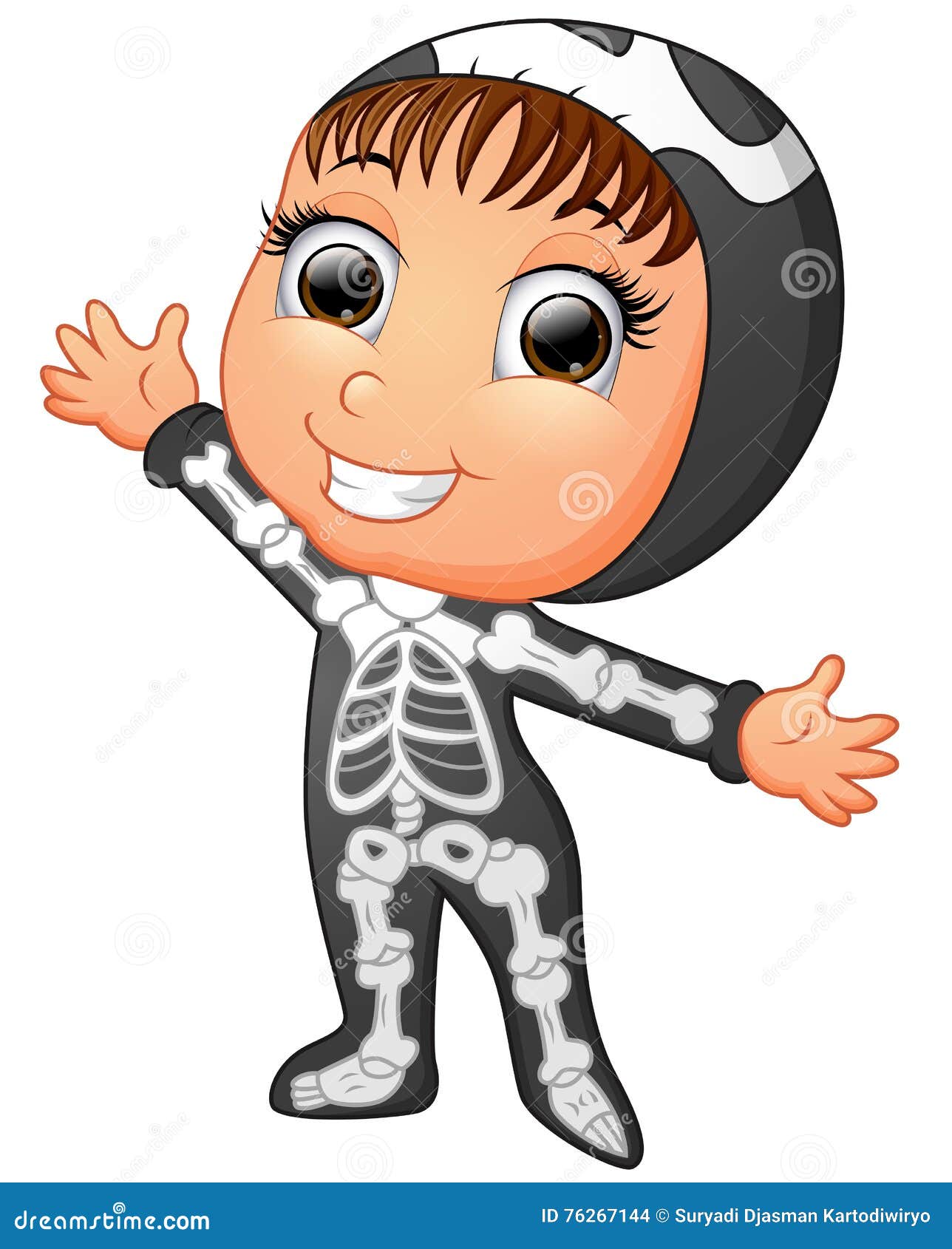 Happy Kid Wearing Skeleton Costume Stock Vector - Illustration of ...