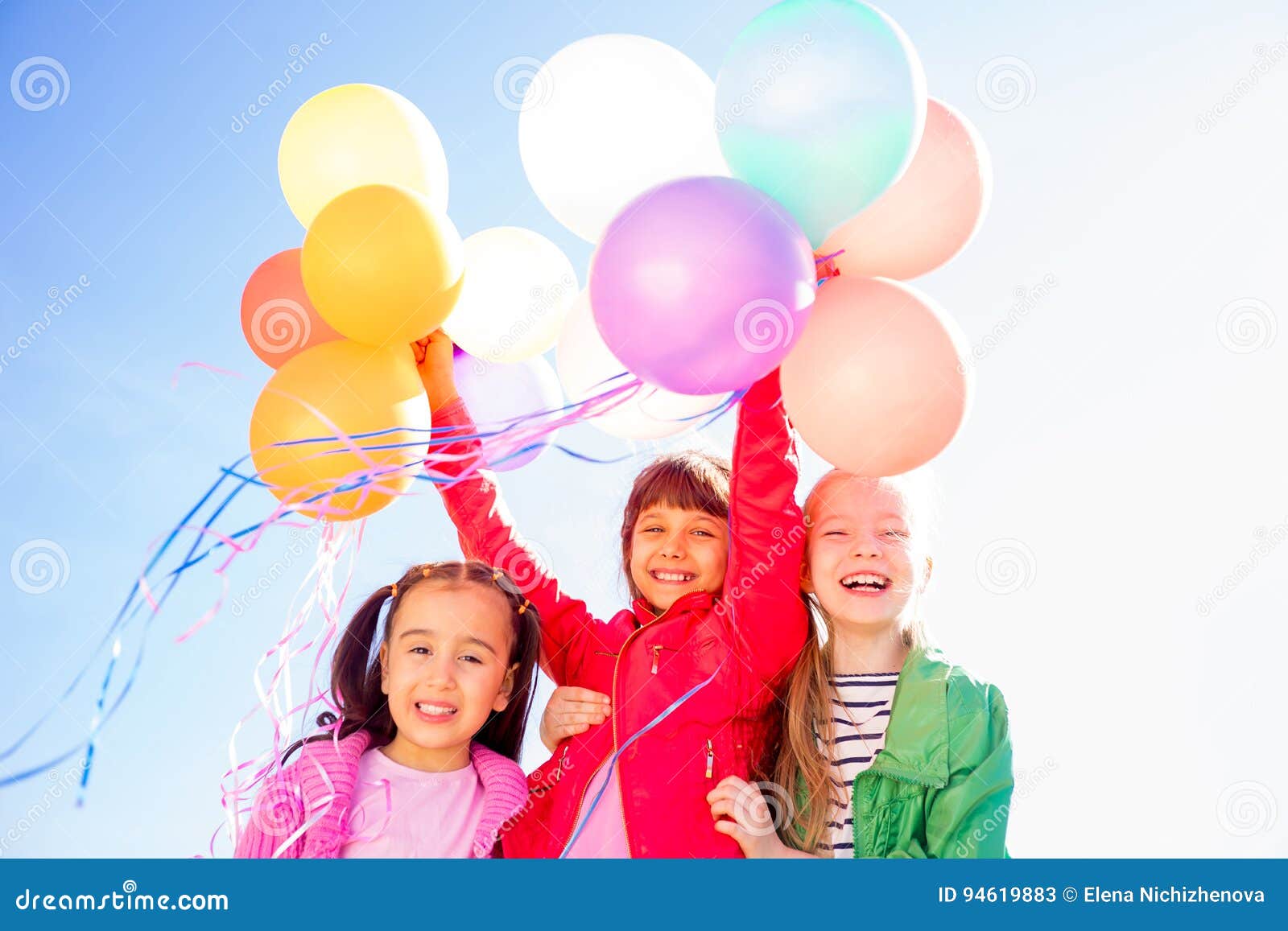 Happy kids with balloons stock image. Image of birthday - 94619883