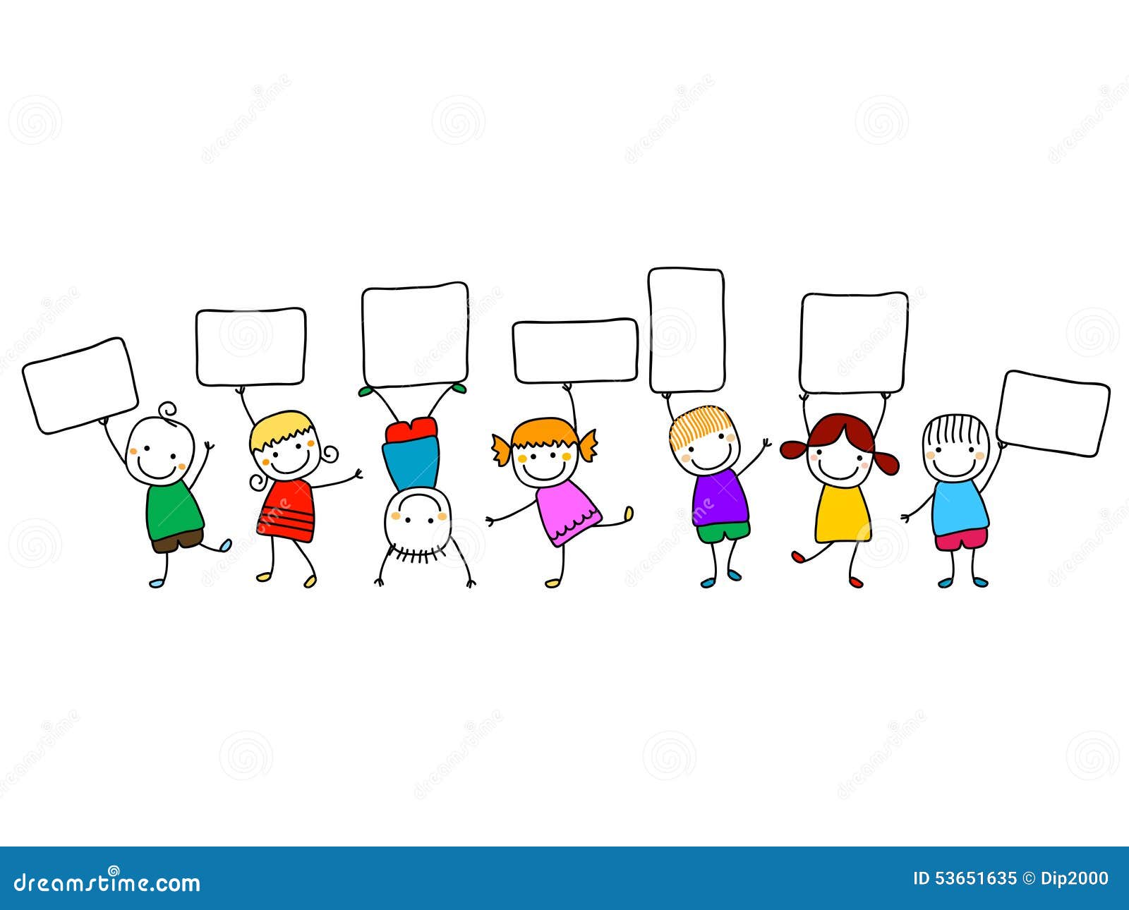 Happy kids with banners stock vector. Illustration of chain - 53651635