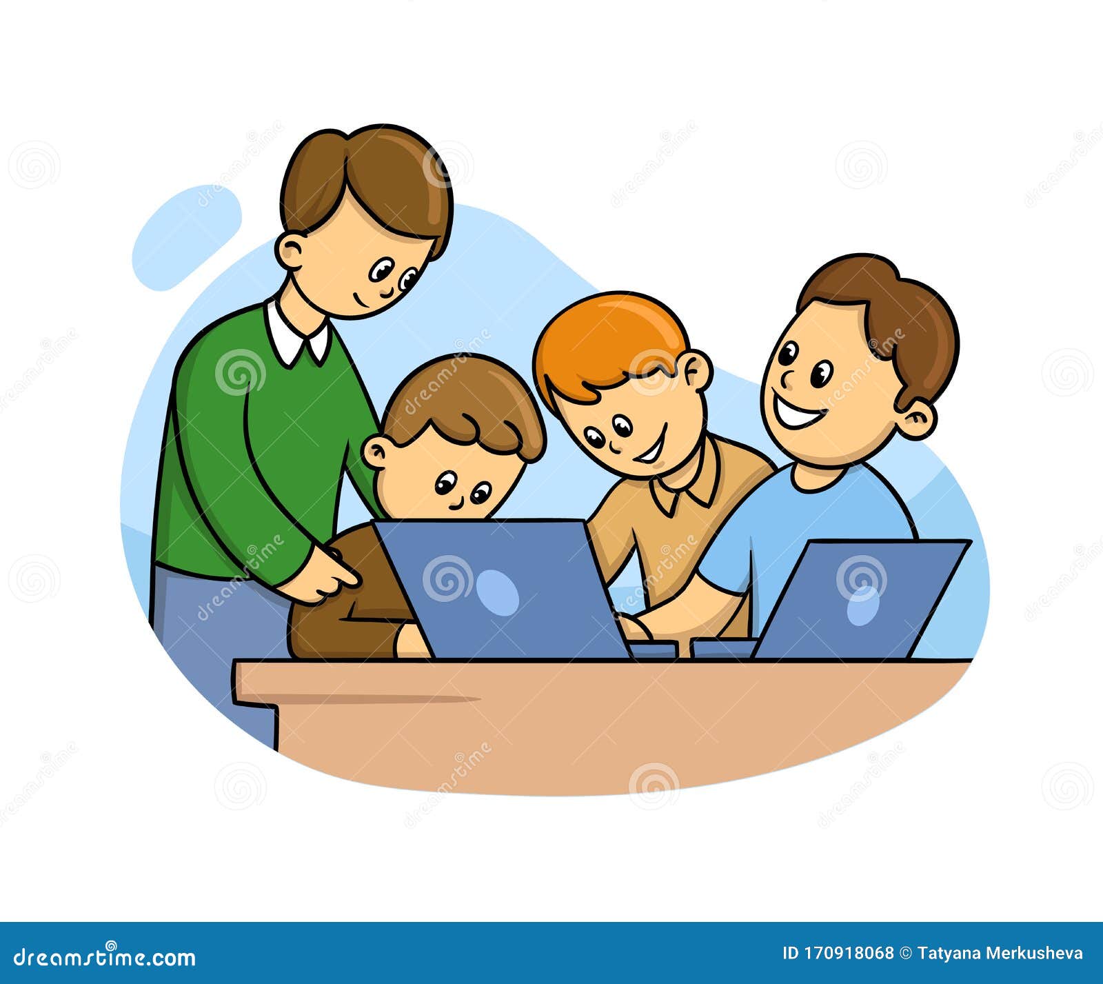 Happy Kids in Classroom Studying Computers, it Science. Teacher ... Happy Kids in Classroom Studying Computers, it Science. Teacher ...