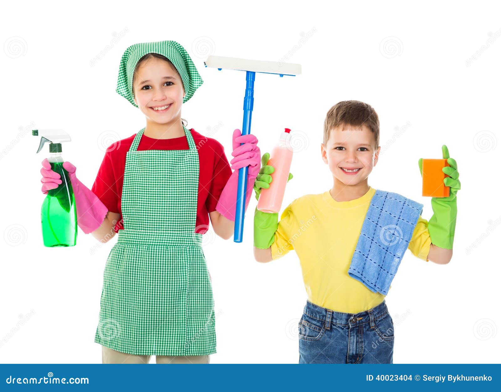Happy Kids with Cleaning Equipment Stock Photo - Image of housewife ...