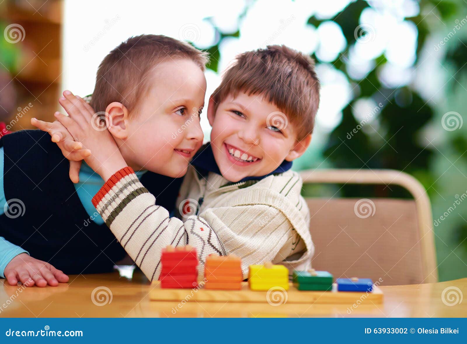Happy Kids with Disabilities in Preschool Stock Photo - Image of center ...