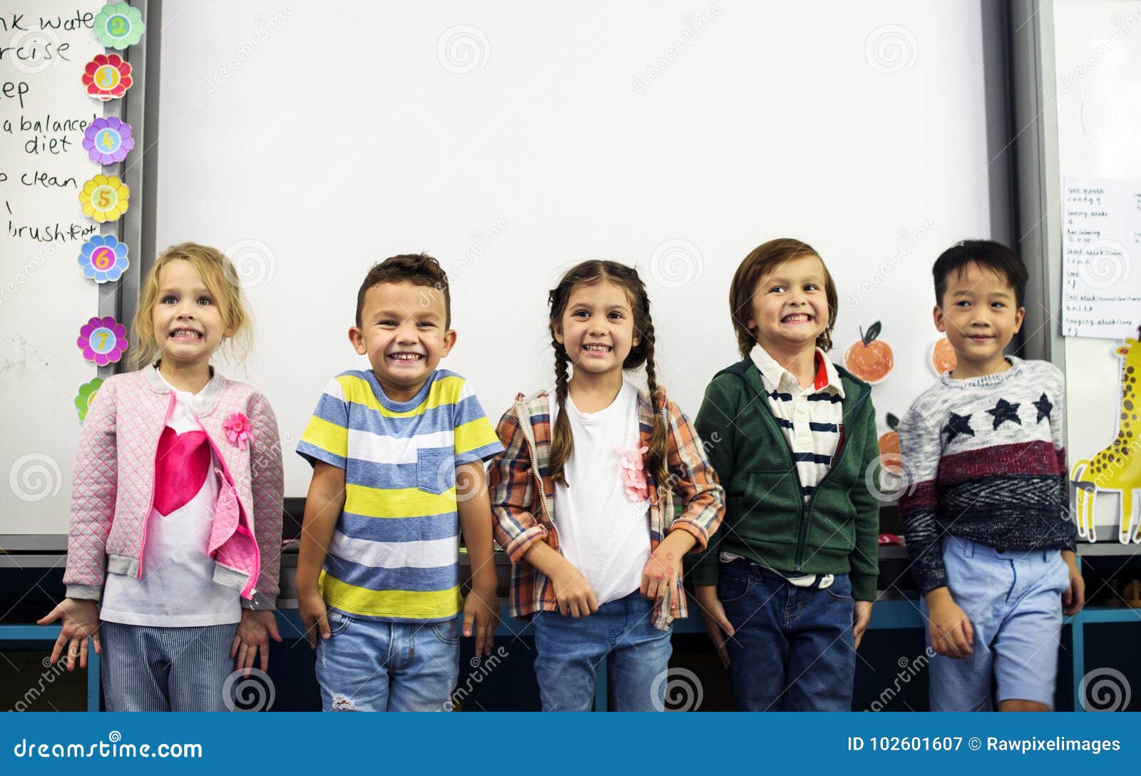 Happy Kids at Elementary School Stock Image - Image of line, education ...