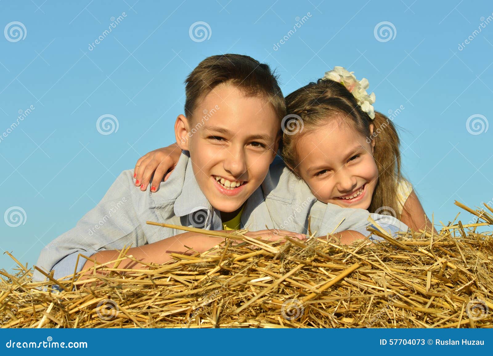 Happy Kids in Field at Summer Stock Image - Image of countryside ...