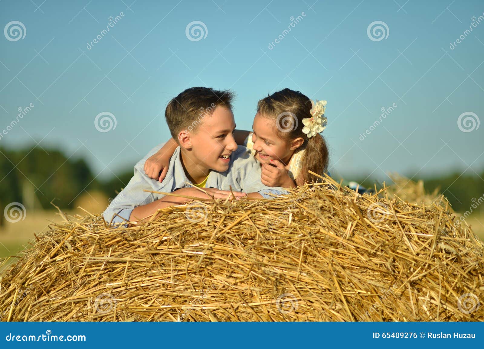 Happy Kids in Field at Summer Stock Photo - Image of healthy, kids ...