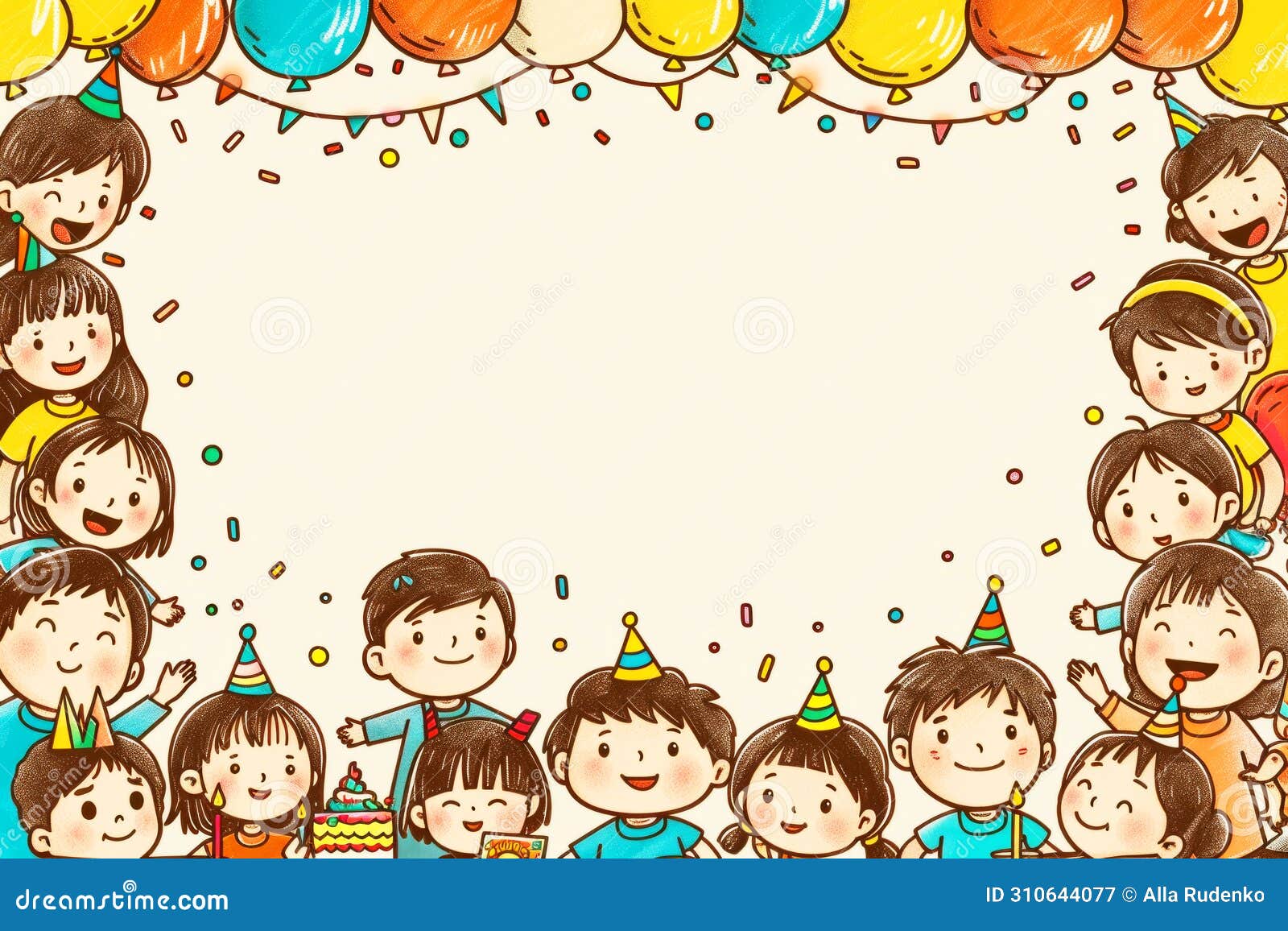 Happy Kids Frame with Birthday Party Elements and Balloons Stock Image ...