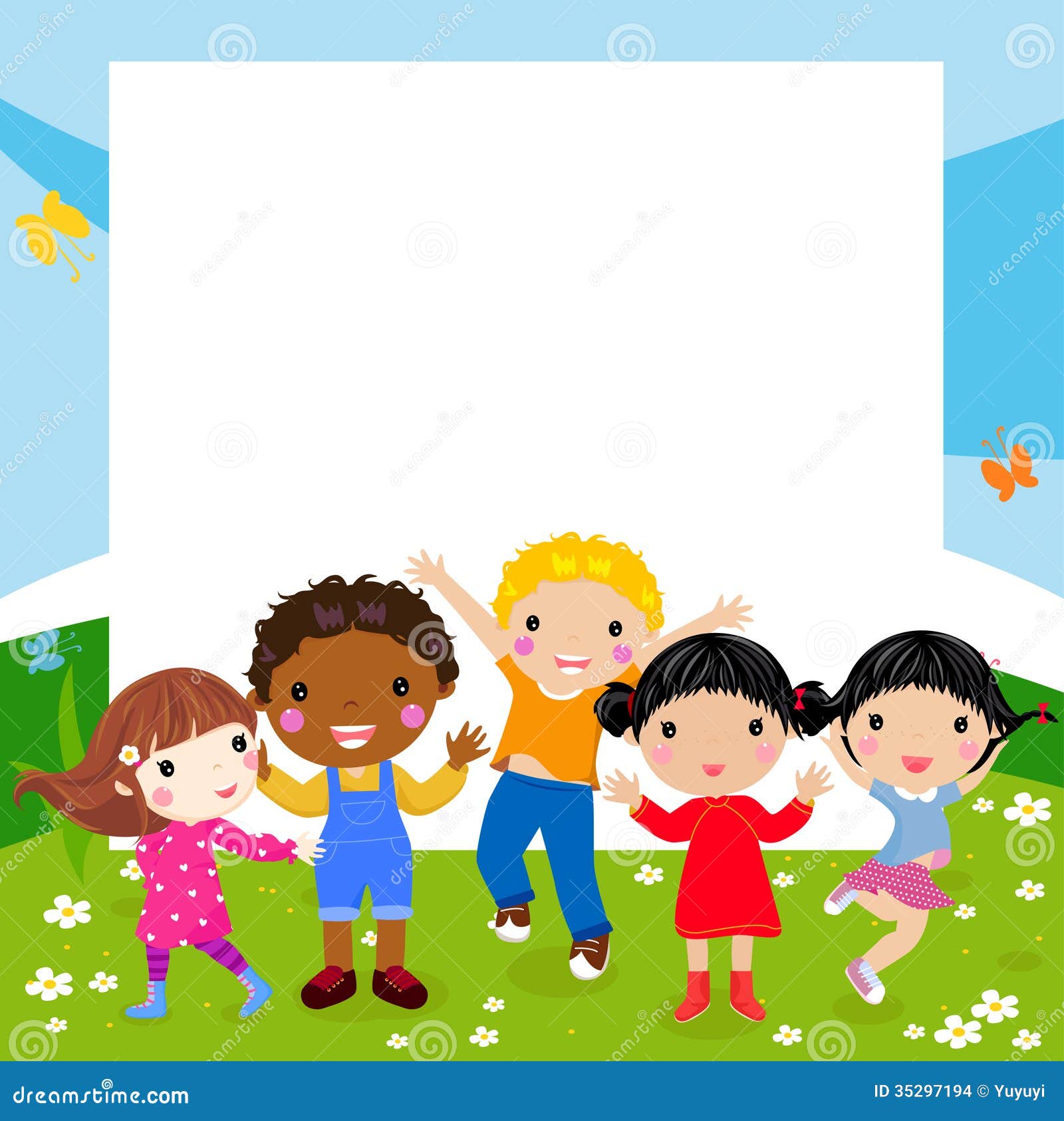 Happy kids and frame stock vector. Illustration of friend - 35297194