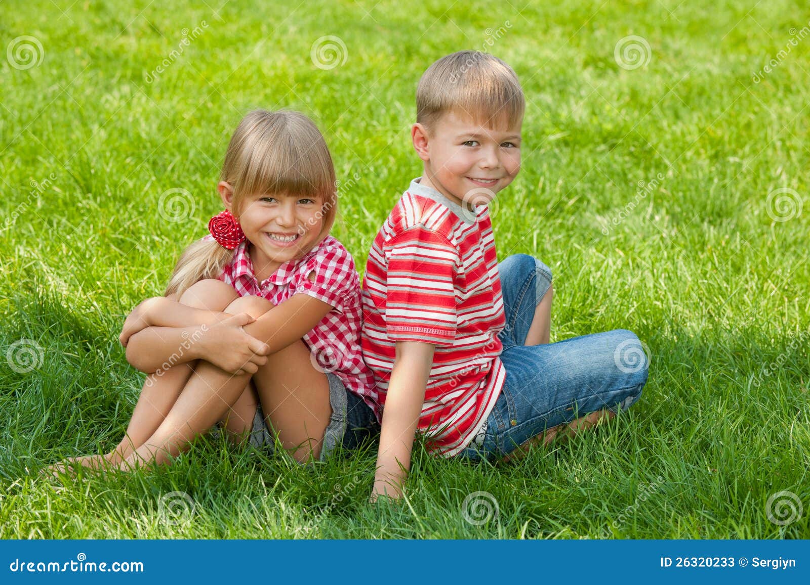 Happy kids on the grass stock image. Image of caucasian - 26320233