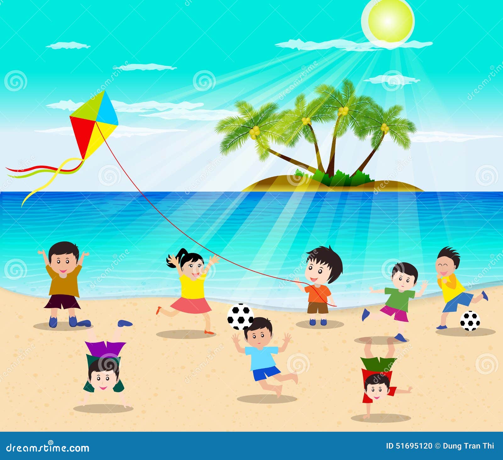 Happy Kids Having Fun on the Beach Vector Illustration Stock Vector ...