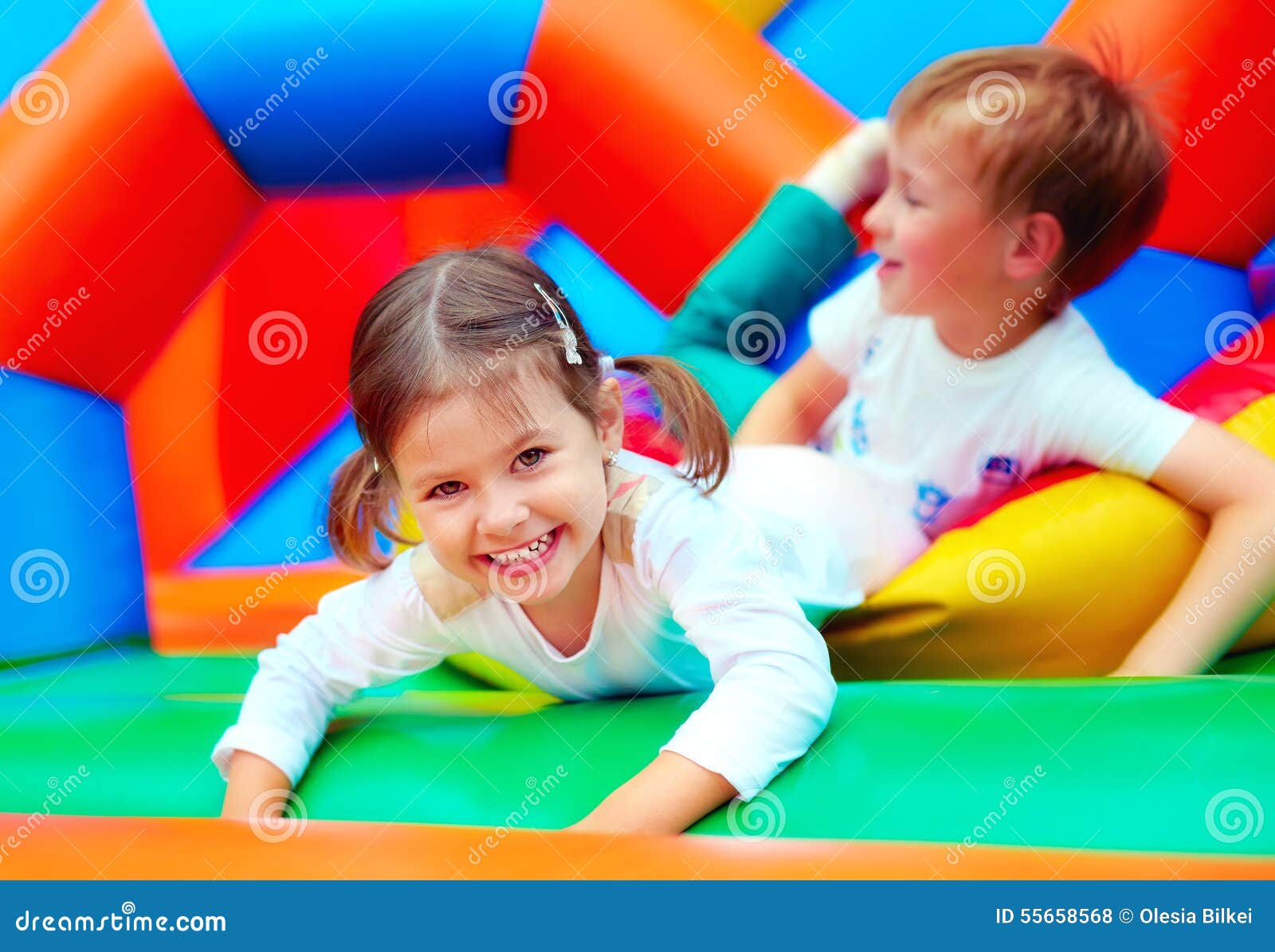 Happy Kids Having Fun on Playground in Kindergarten Stock Photo - Image ...